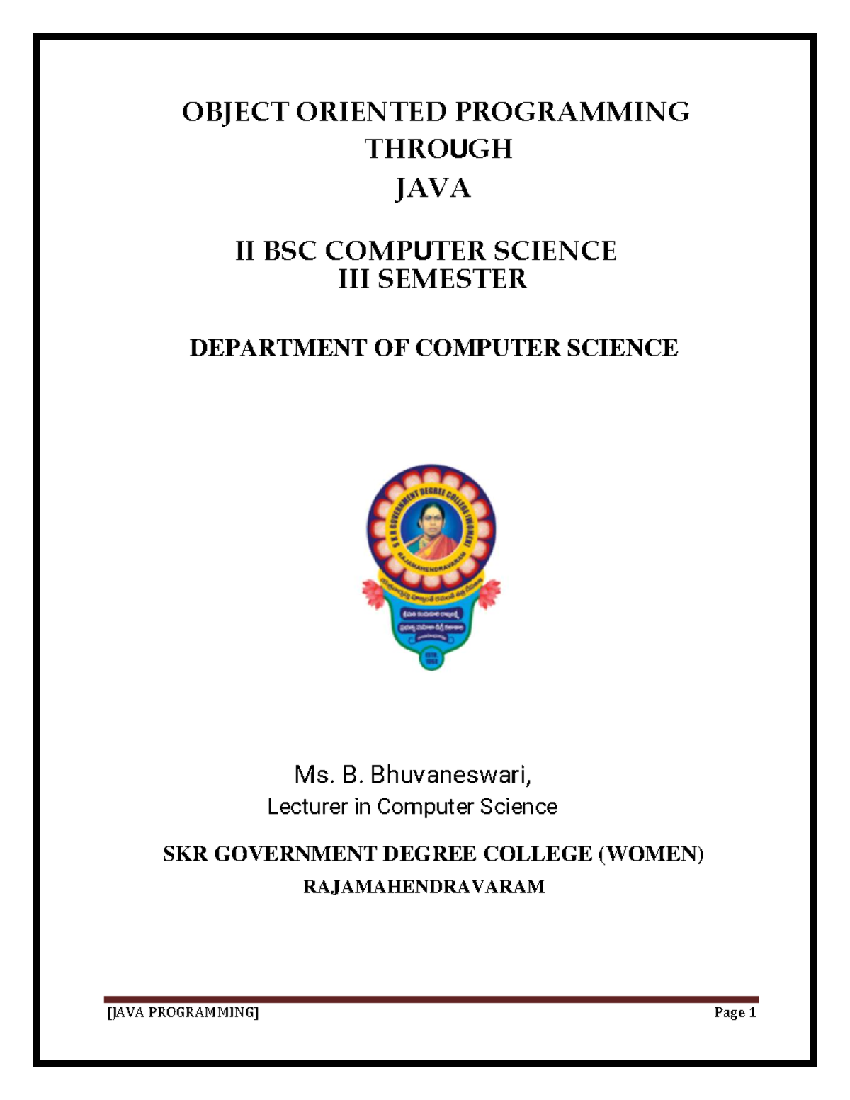 Java II: Object Oriented Programming Syllabus - BSC CS Semester - Studocu