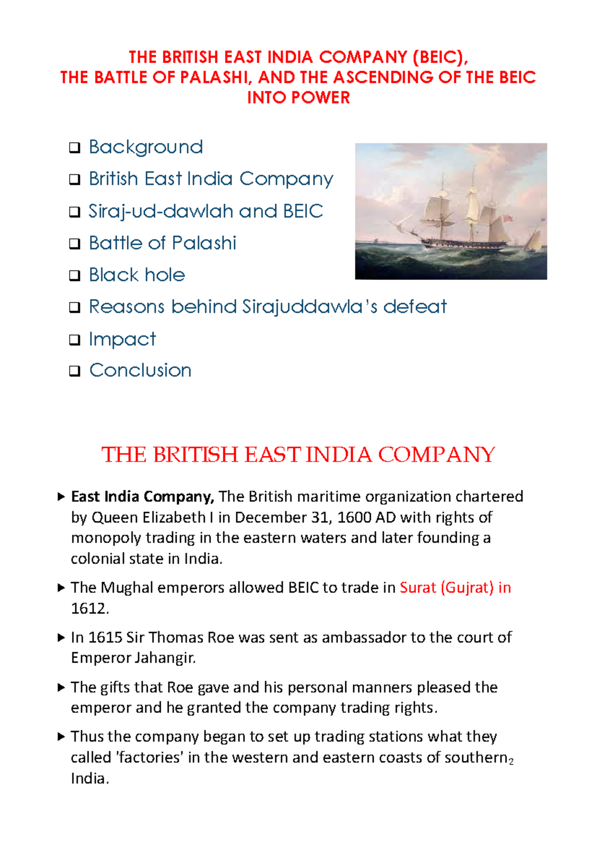 BEIC 101: The Battle of Palashi and Its Historical Impact - Studocu