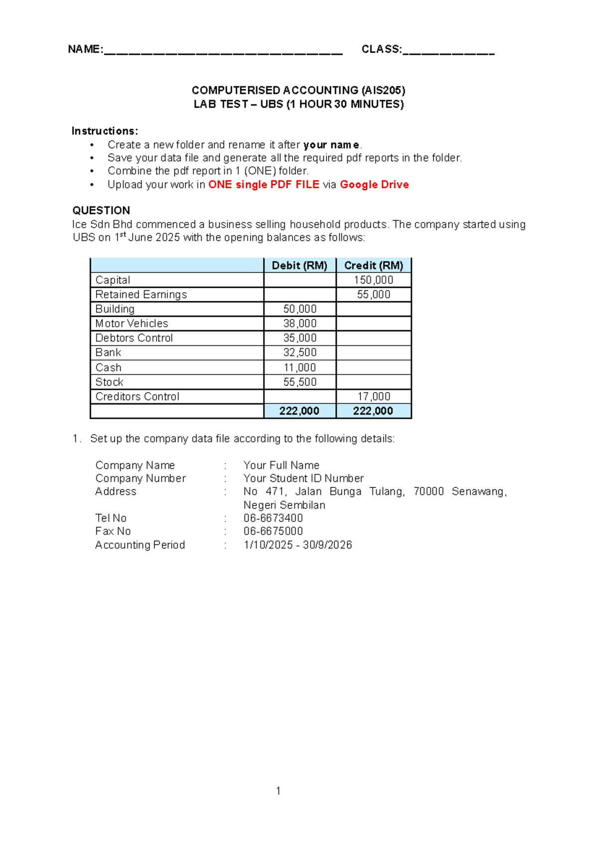 COMPUTERISED ACCOUNTING (AIS205) LAB TEST SET 3 - ICE SDN BHD - Studocu