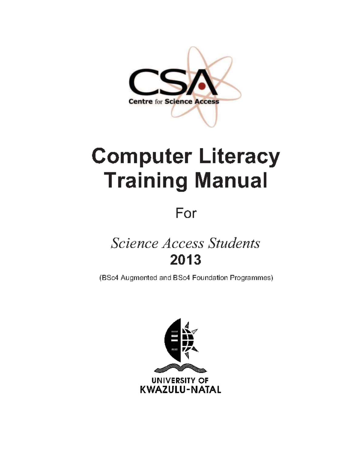 Computer Literacy Training Manual for Science Access Students (BSc4 ...