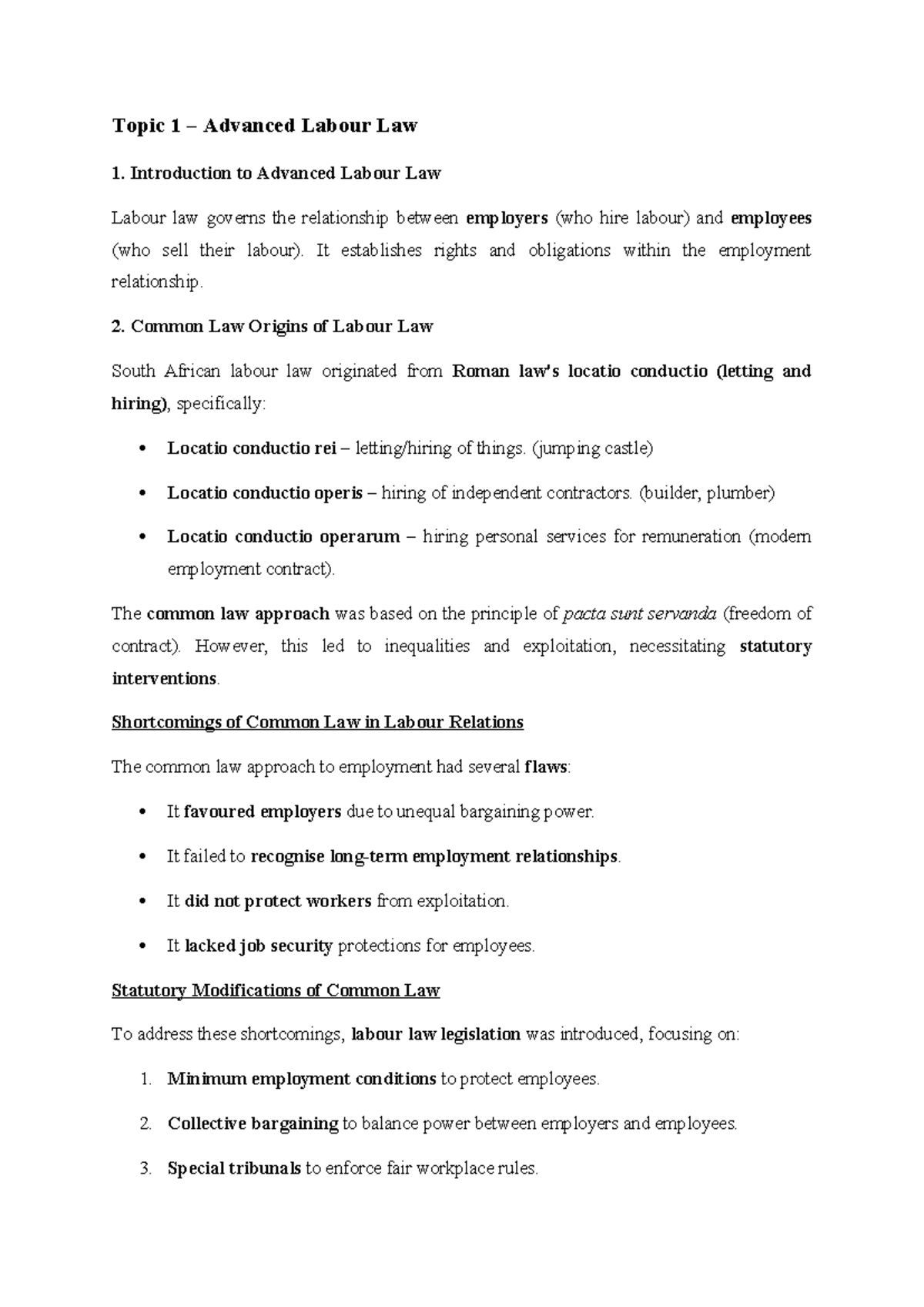 LBL431 Study Notes: Advanced Labour Law Overview and Key Concepts - Studocu