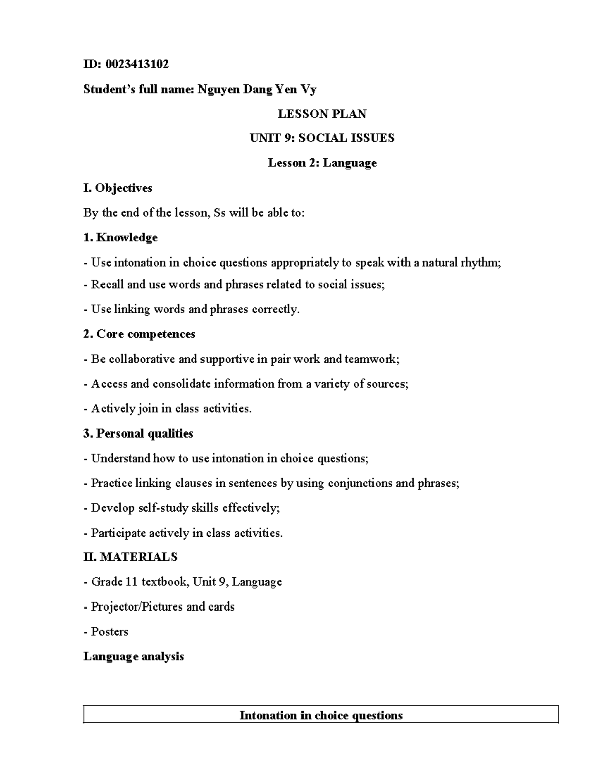TA11-U9-Language: Lesson Plan on Social Issues and Intonation - Studocu