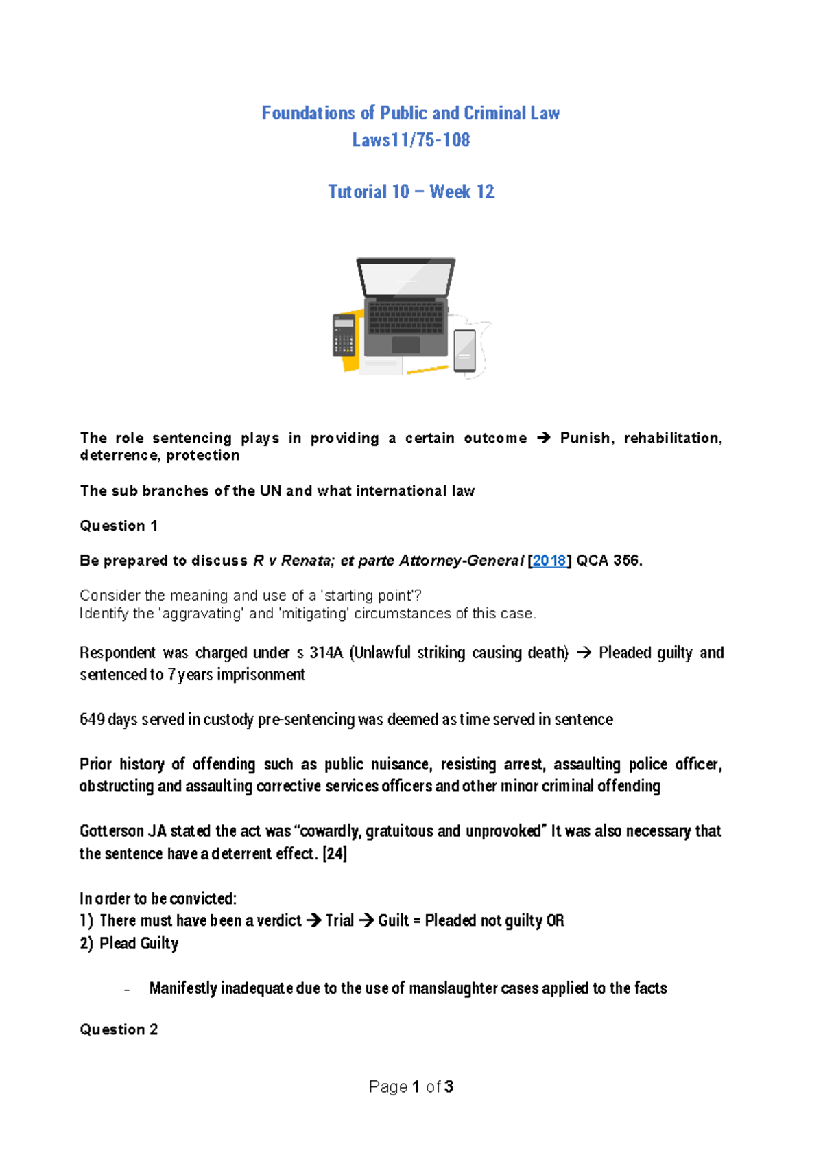 Wk 12 Tutorial - Foundations of Public and Criminal Law Laws11/75 ...