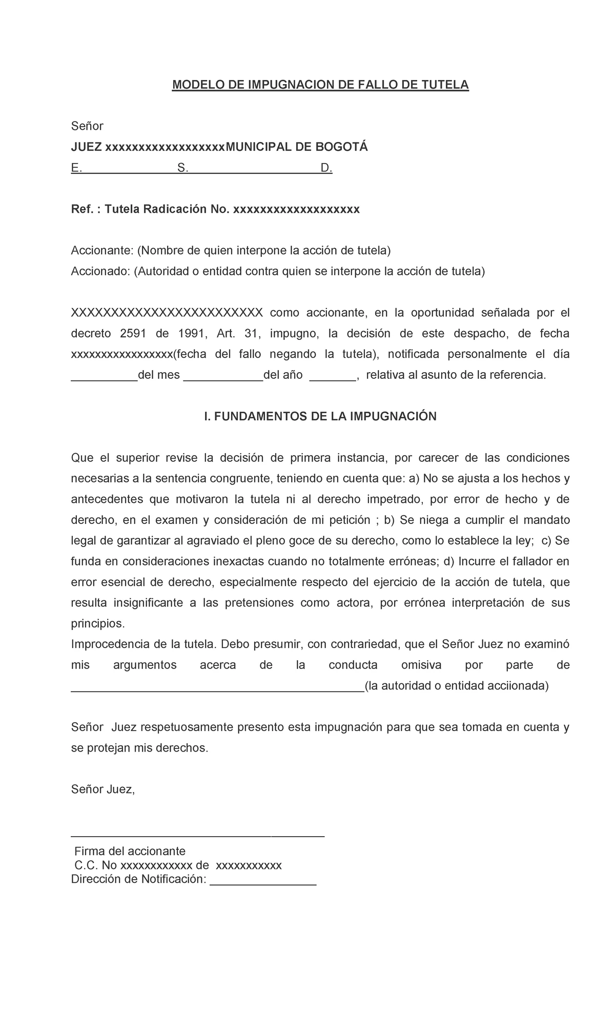 Accion Simple Nulidad - MODELO - Señores TRIBUNAL ADMINISTRATIVO DE ...