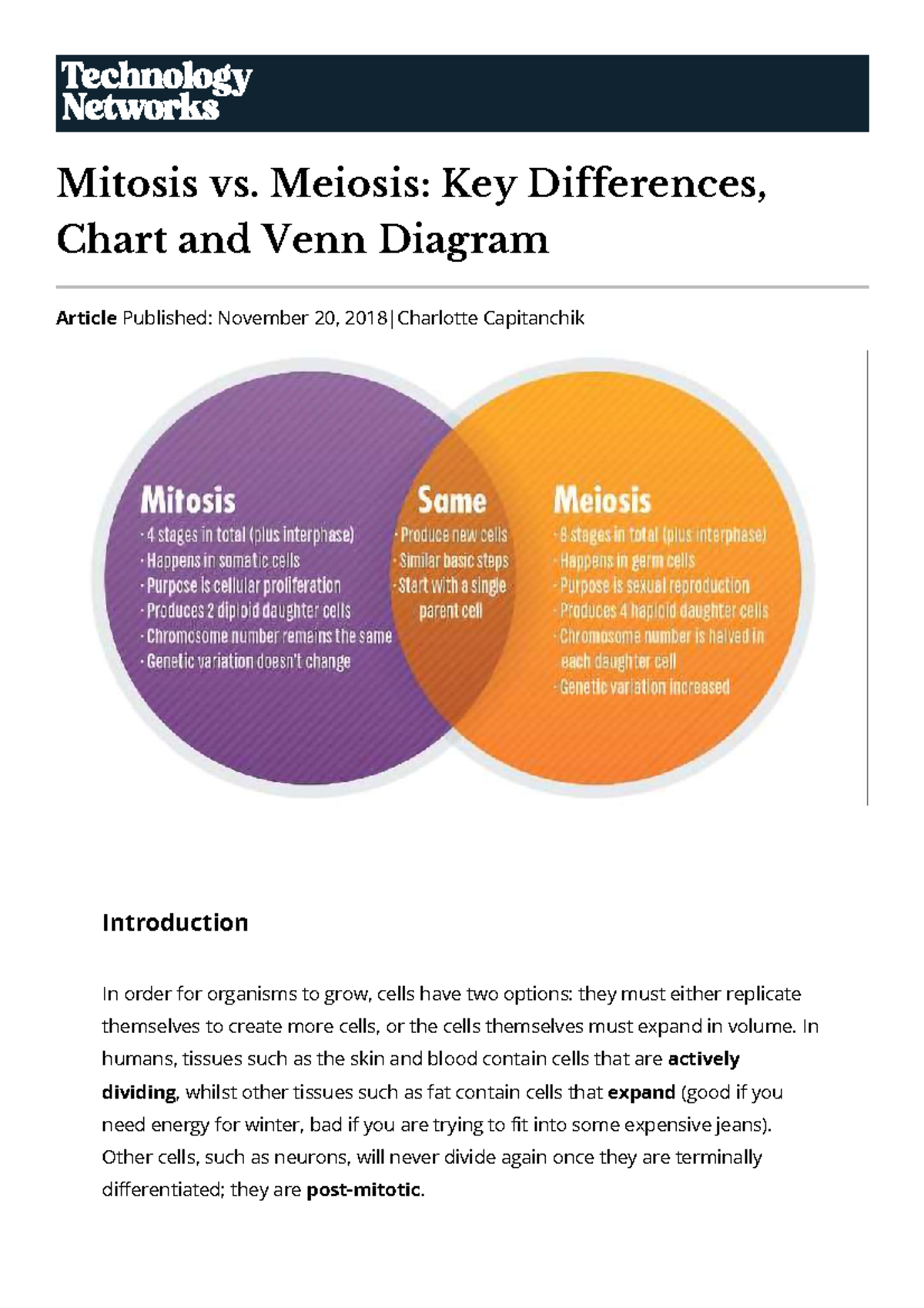 Mitosis Vs Meiosis Venn Diagram