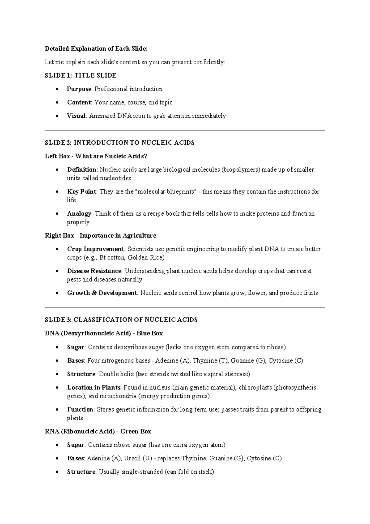 Nucleic Acids Overview: Slide-by-Slide Breakdown for Presentation - Studocu