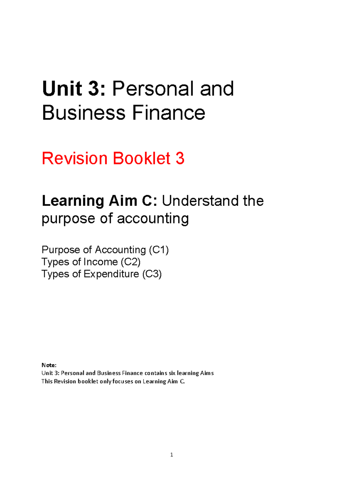 Unit 3 Business Finance Revision: Understanding Accounting Purpose ...