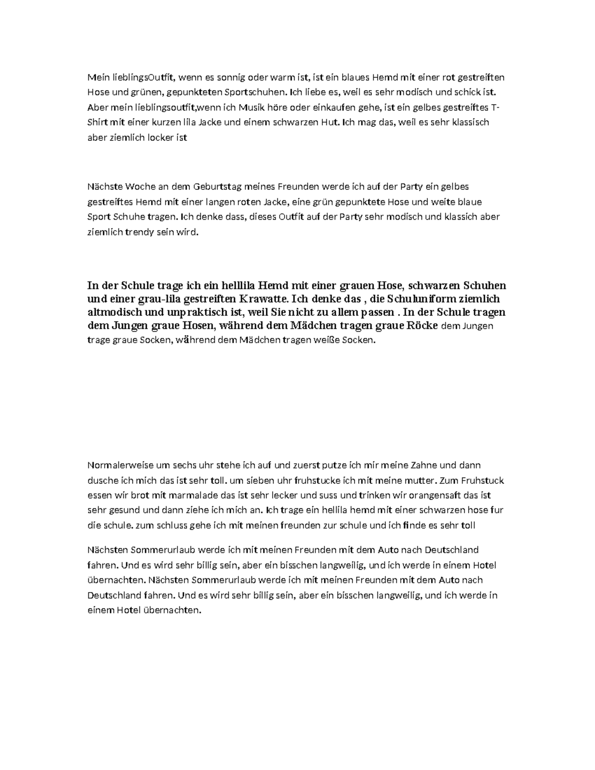 Mein Lieblingsoutfit und Tagesablauf - GERMAN - Studocu