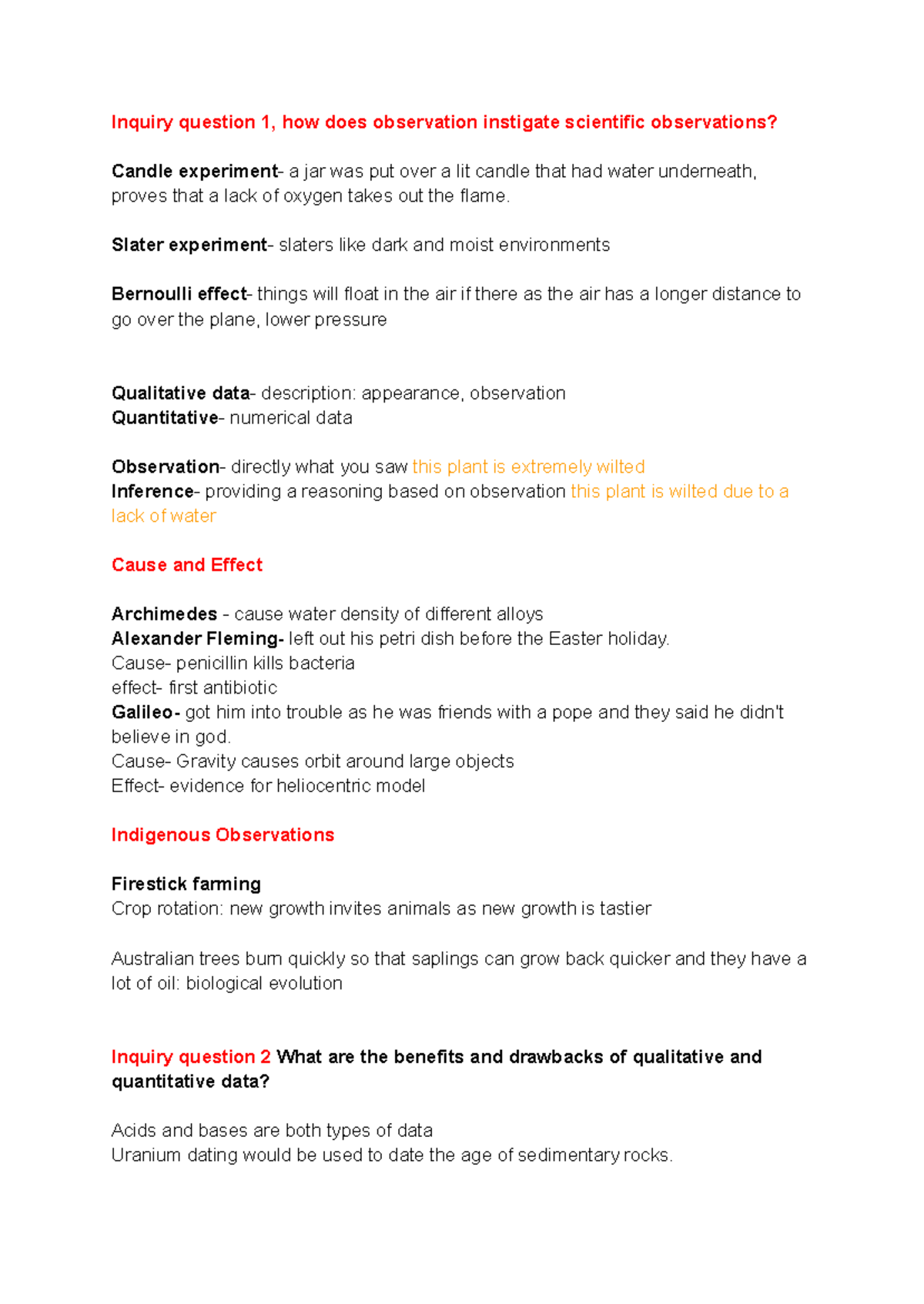 Prelims - Inquiry Questions Study Notes on Scientific Observations ...
