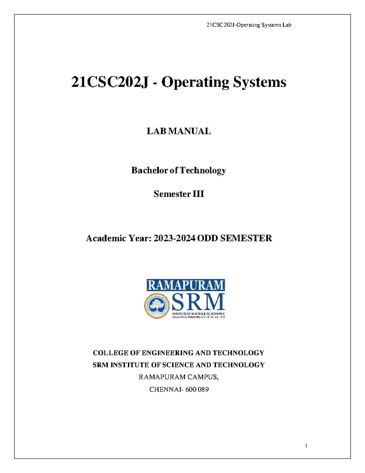 21CSC202J Operating Systems Lab Manual - Experiments & Programs - Studocu