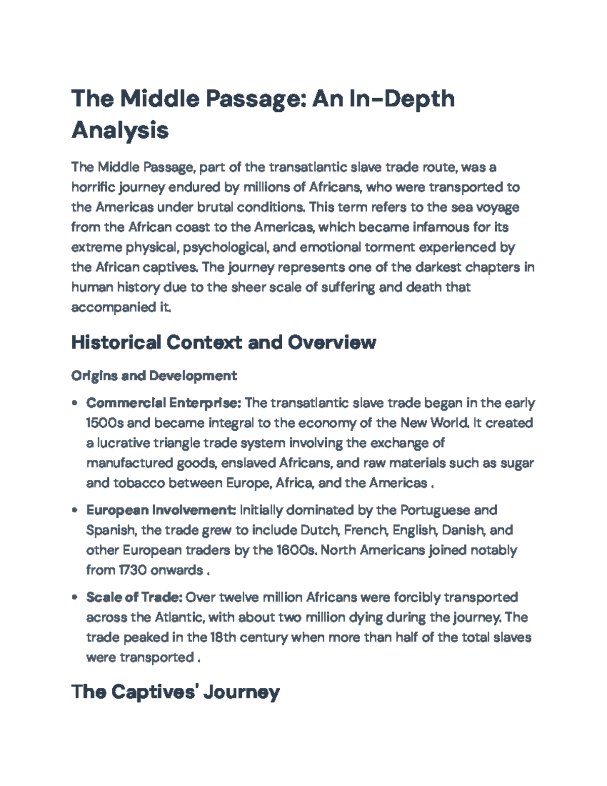 Middle Passage: Analyzing the Transatlantic Slave Trade Experience ...