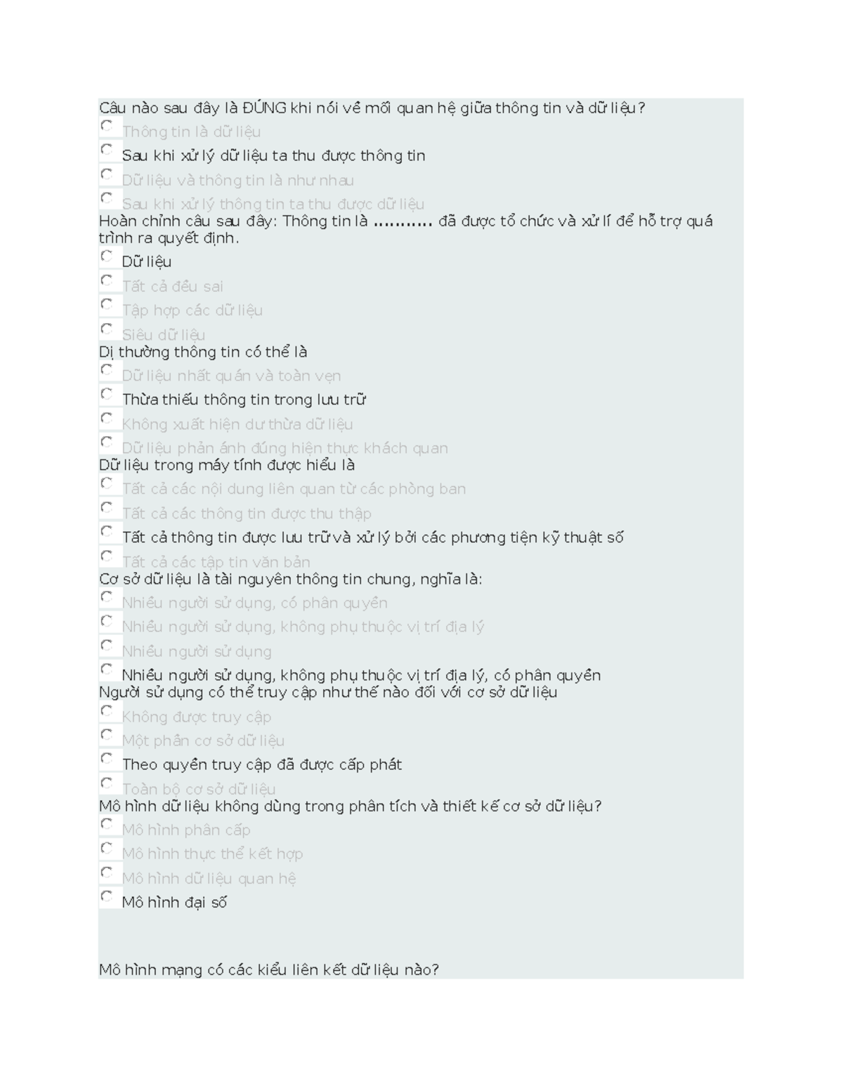 Tổng hợp kiến thức về dữ liệu và thông tin trong cơ sở dữ liệu (MĐT101 ...