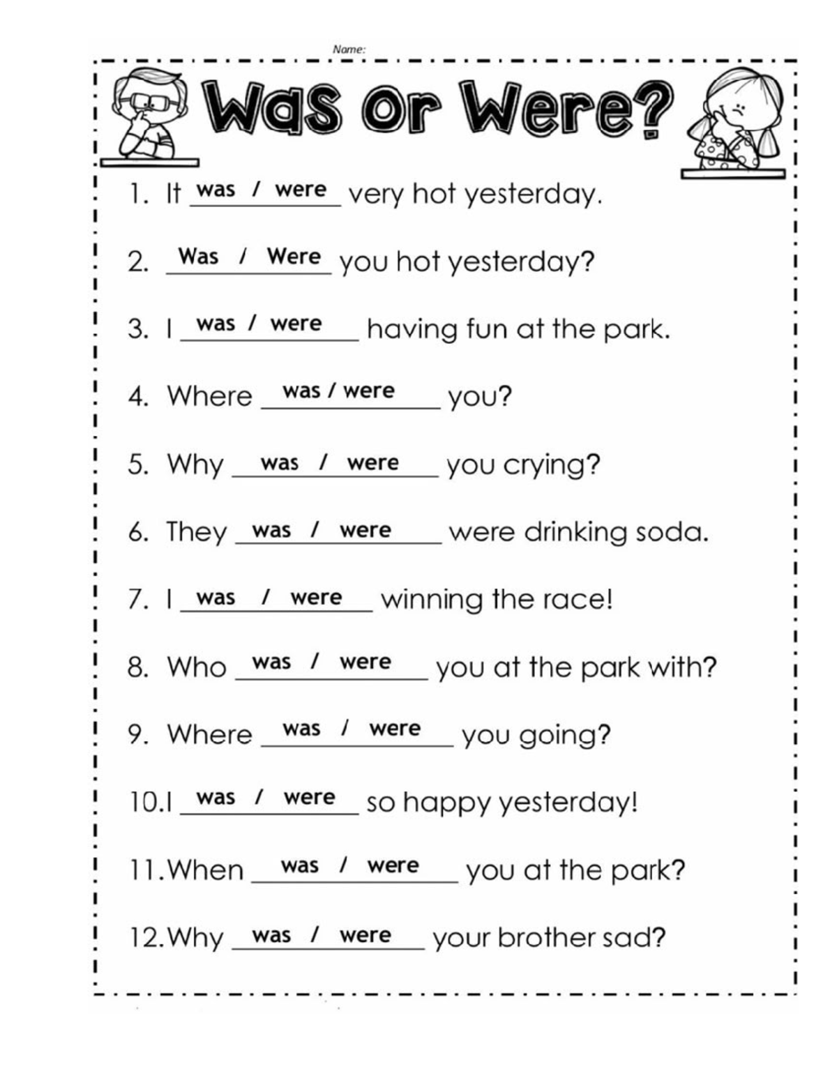 Name: Was or Were? Practice Exercises and Action Verbs - Studocu