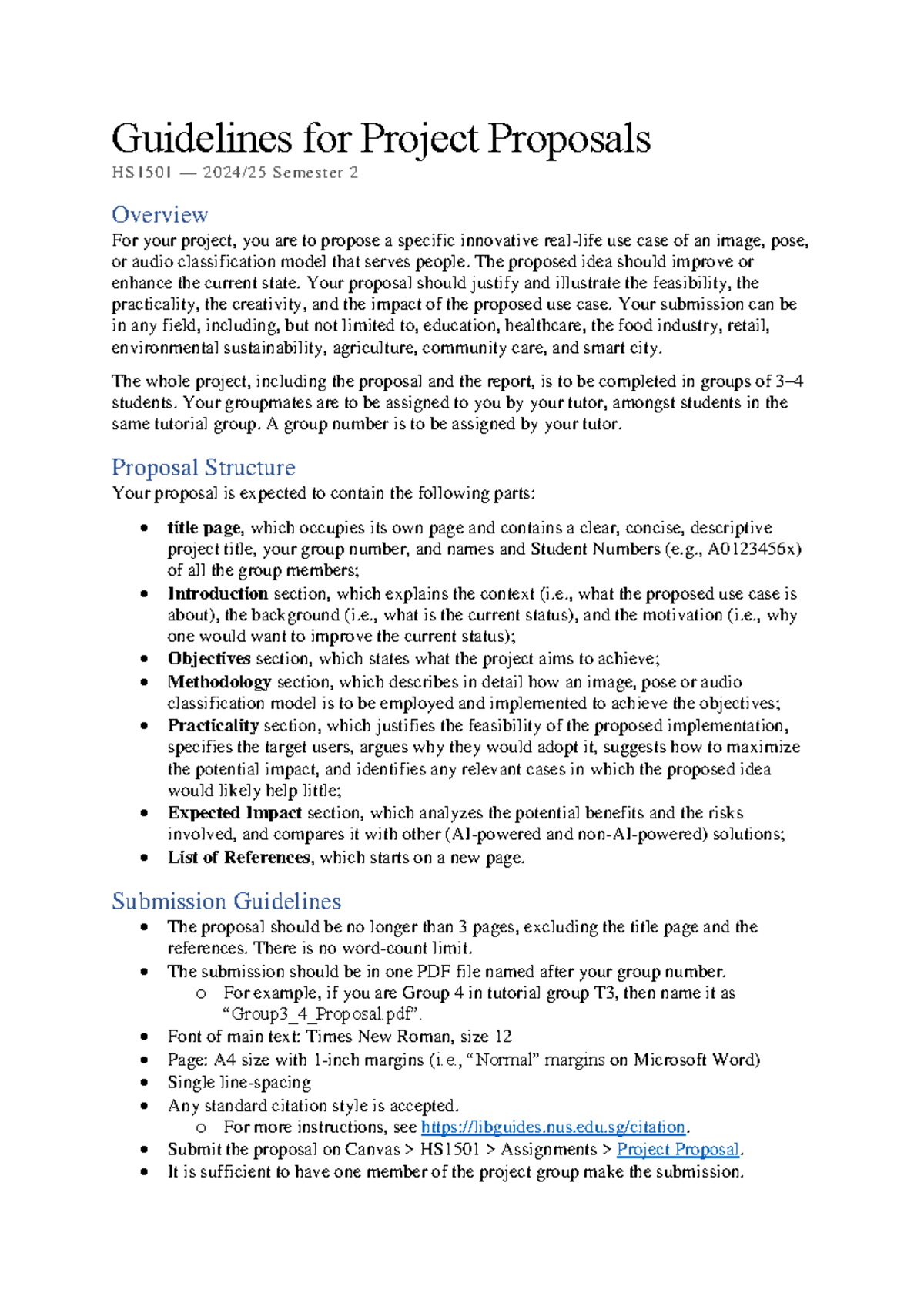 HS1501 Project Proposal Guidelines for Innovative Use Cases - Studocu