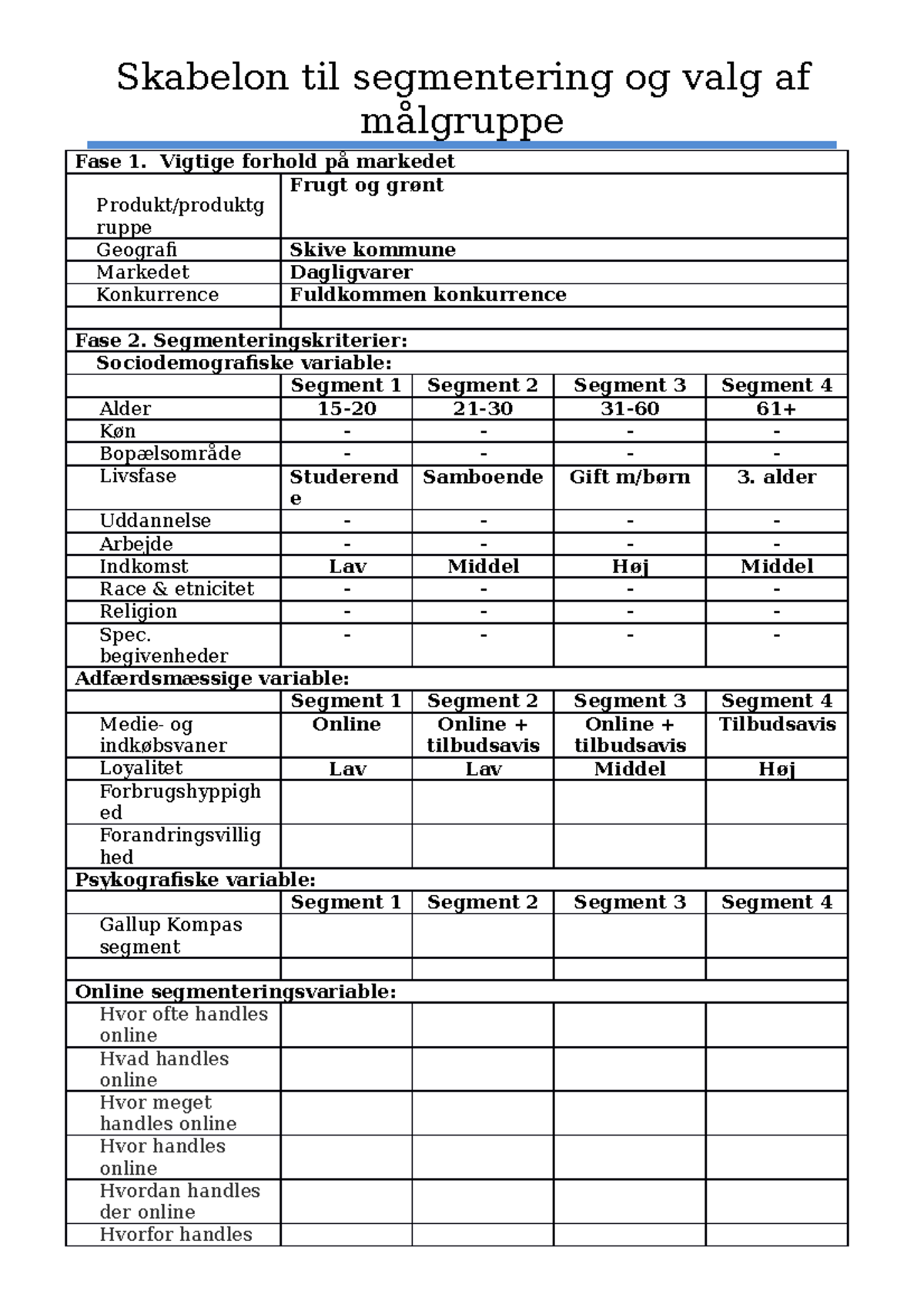 Skabelon til segmentering - Eksempel - Skabelon til segmentering og ...
