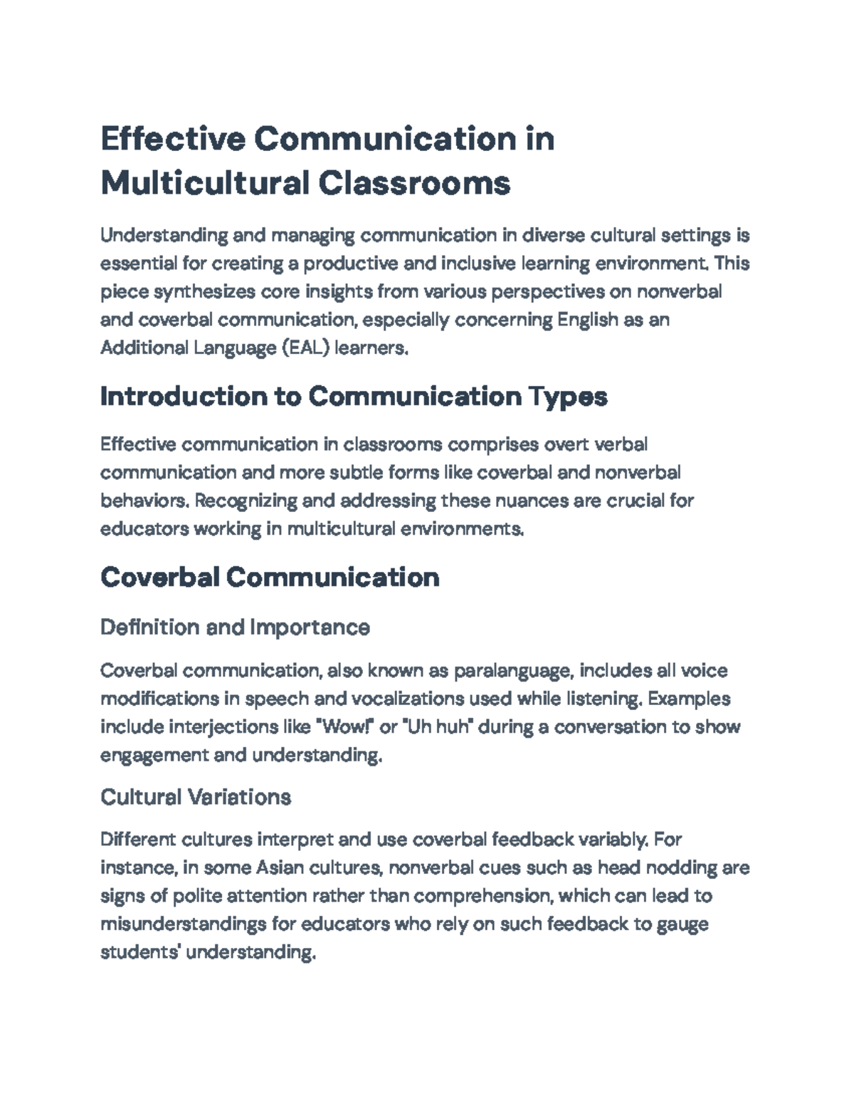 Effective Communication Strategies in Multicultural Classrooms ...