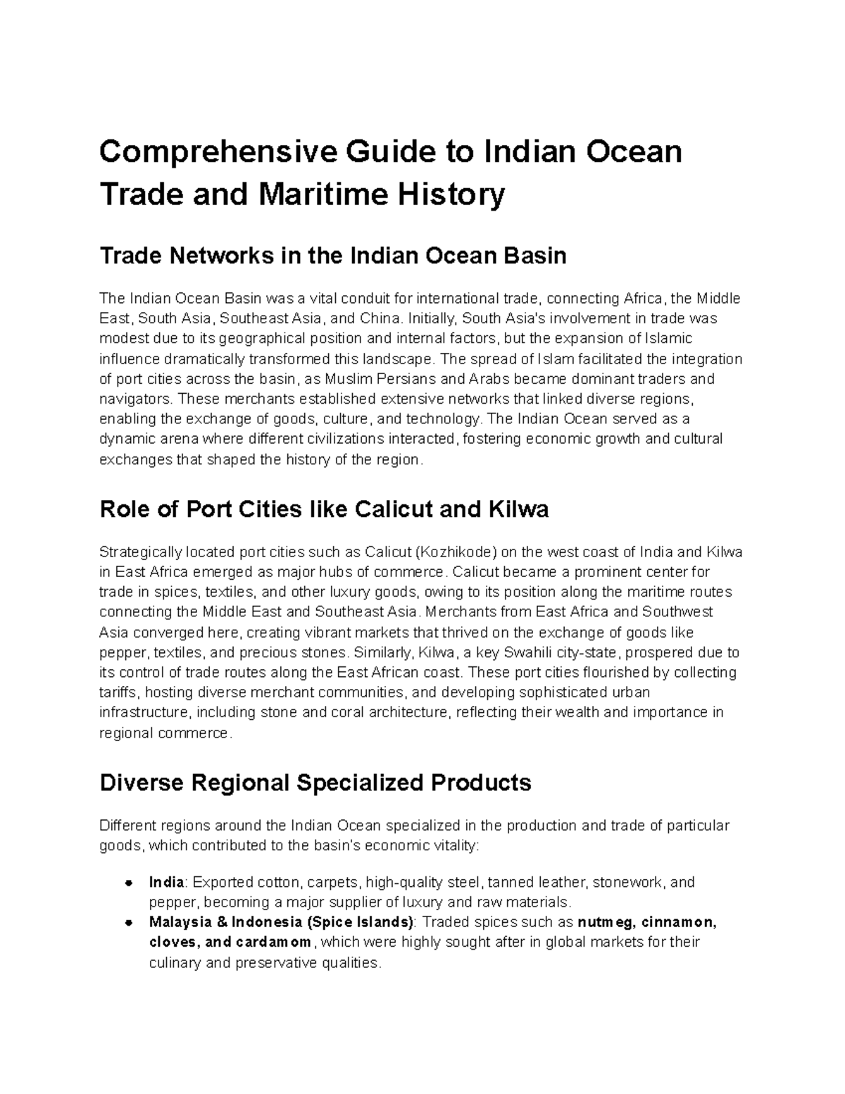 Indian Ocean Trade Networks: A Comprehensive Overview (HIST 301) - Studocu