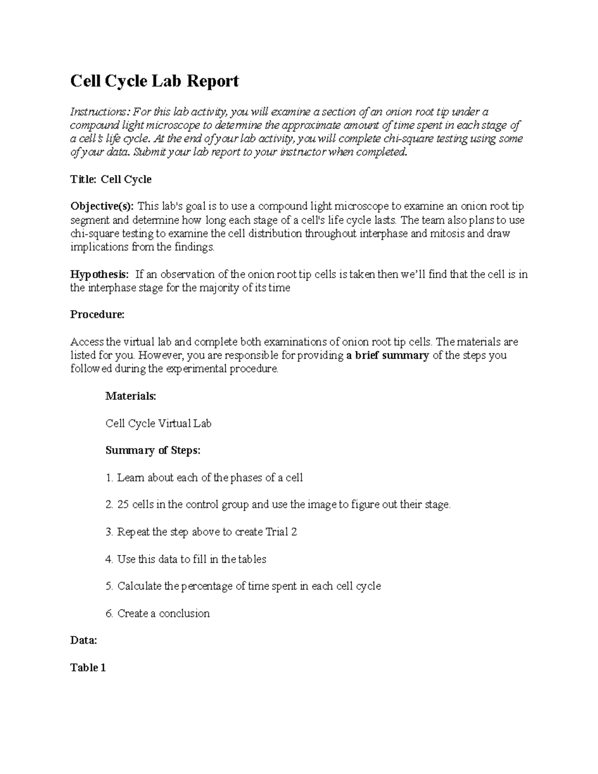 04 05 Cell Cycle Lab Report: Analyzing Onion Root Tip Stages - Studocu