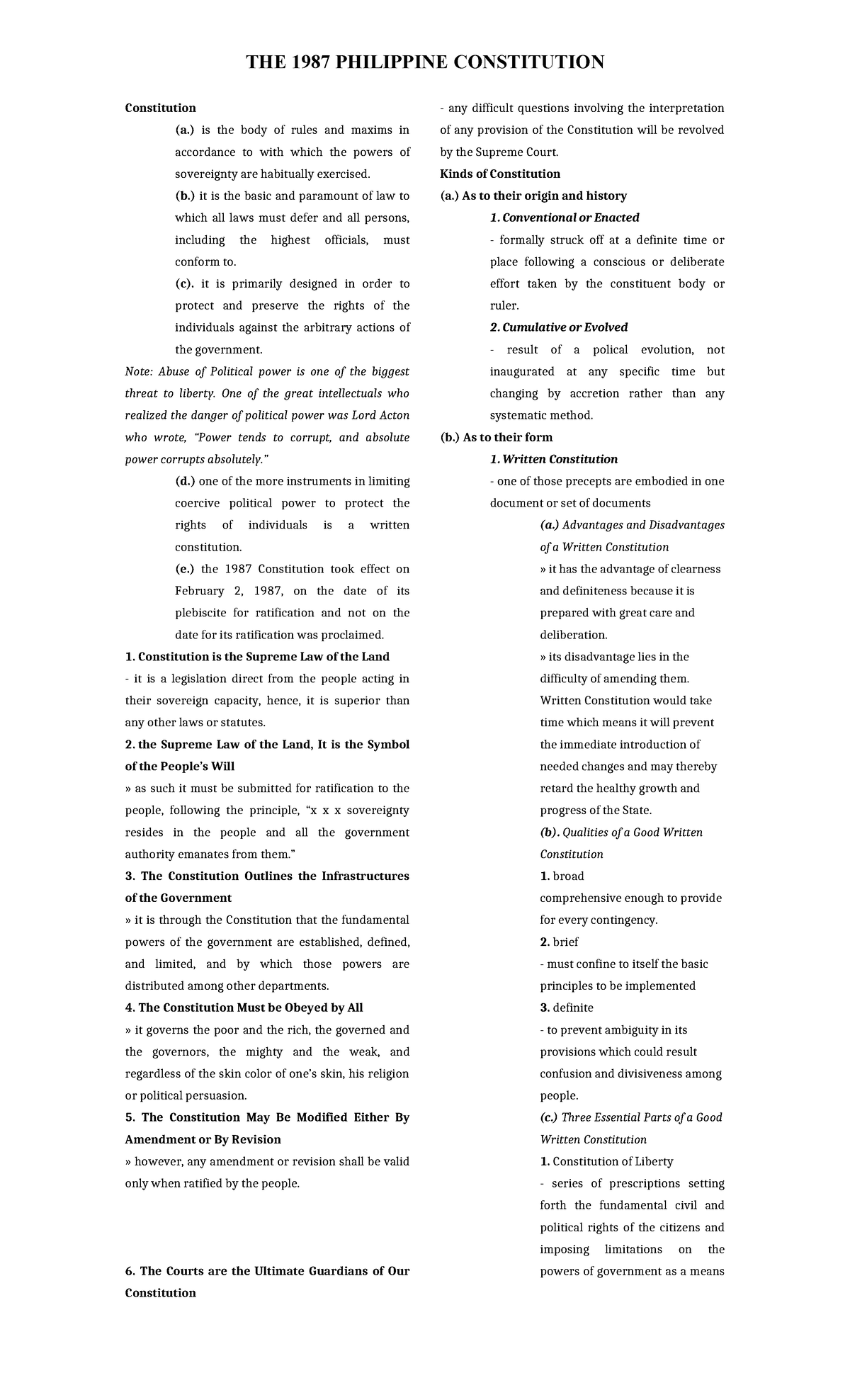 1987 PHILIPPINE CONSTITUTION: Key Articles 1-3 Reviewer Notes - Studocu