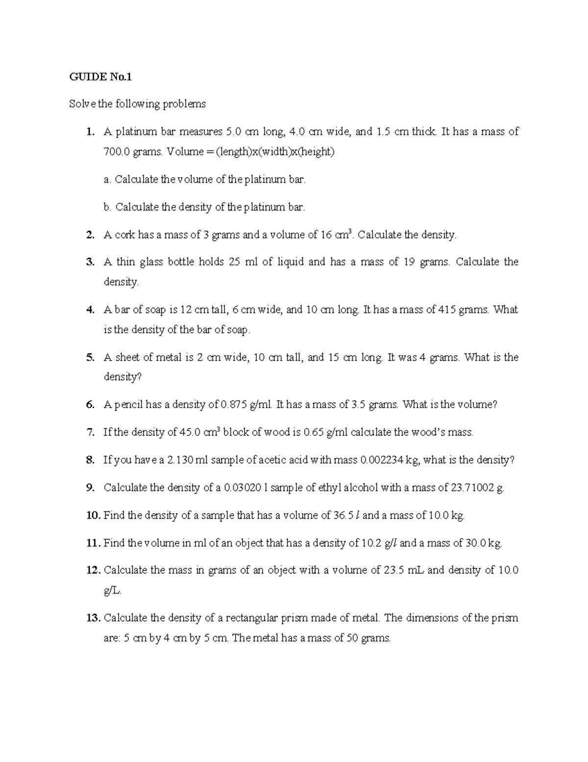 Density Guide: Problem Solving for Volume & Density Calculations - Studocu