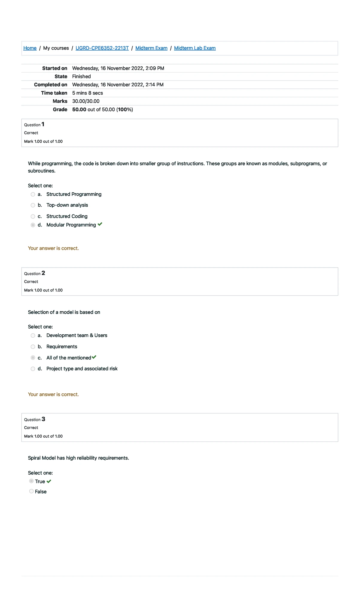 Midterm Exam Attempt review - Home/My courses/ UGRD-CS6209-2126S/ Week 10: Midterm Exam/ Midterm ...