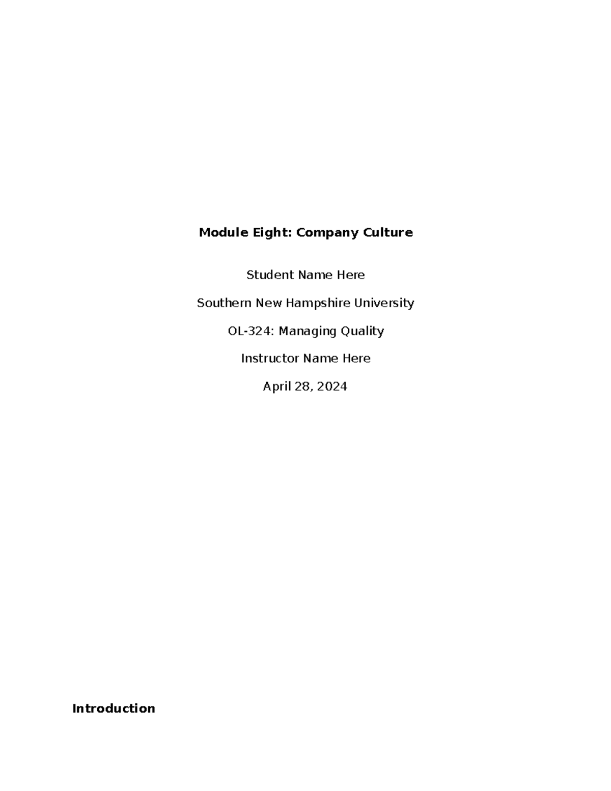 OL324 Module 8 Short Paper: The Importance of Company Culture - Studocu