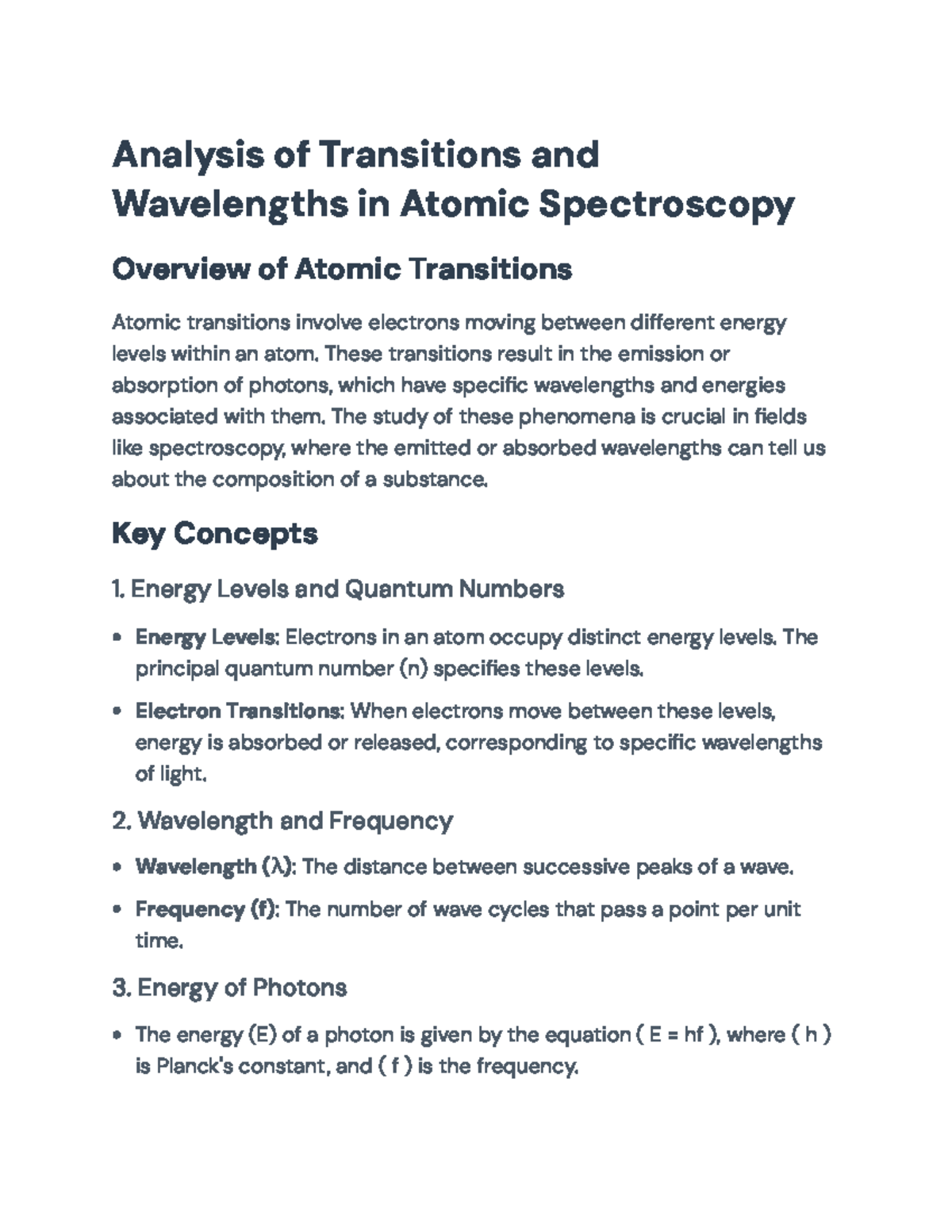 Analysis of Atomic Transitions and Wavelengths in Spectroscopy ...