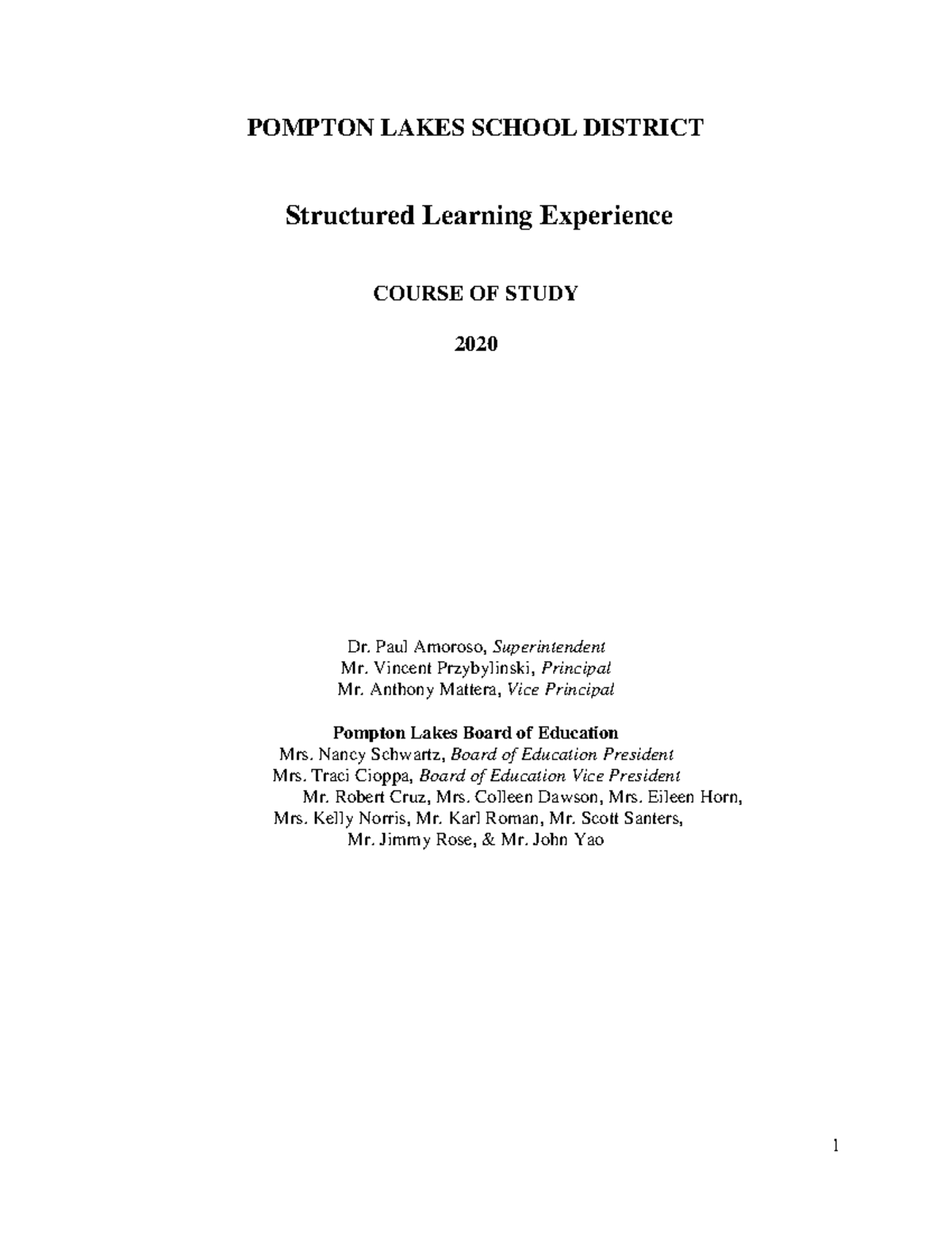 Structured Learning Experience 2020 - POMPTON LAKES SCHOOL DISTRICT ...