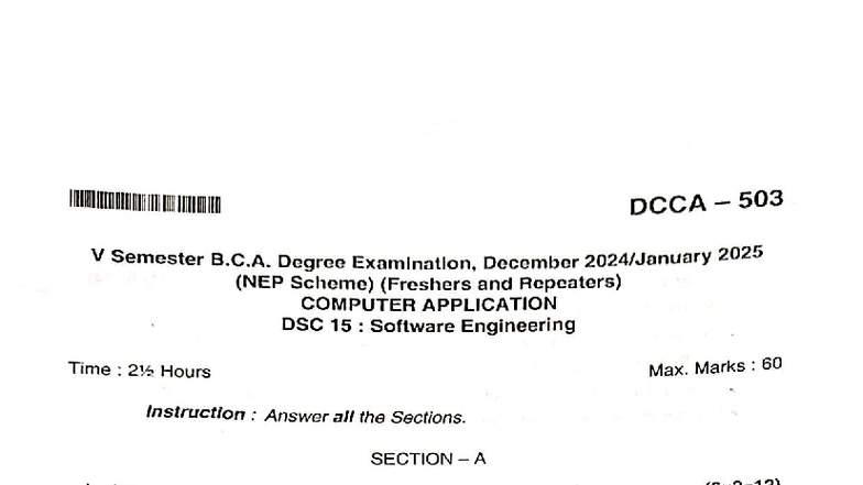 DCCA 503: Software Engineering Exam Paper - Dec 2025 - Studocu