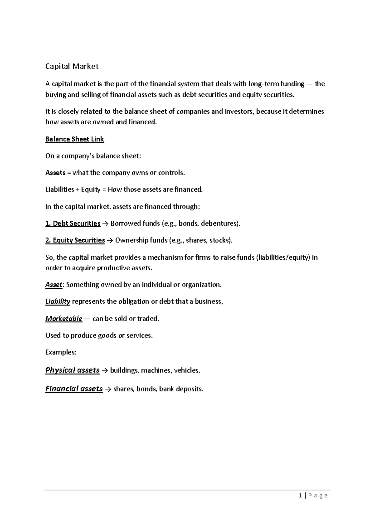 Capital Market Overview: Key Concepts and Functions - Studocu