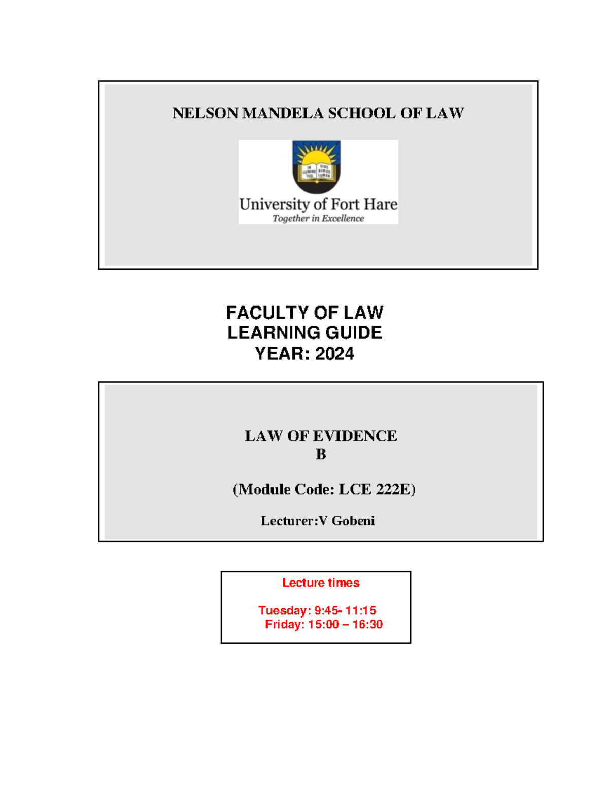 Learning Guide: Summary for Law of Evidence B (LCE 222E) 2024 - Studocu