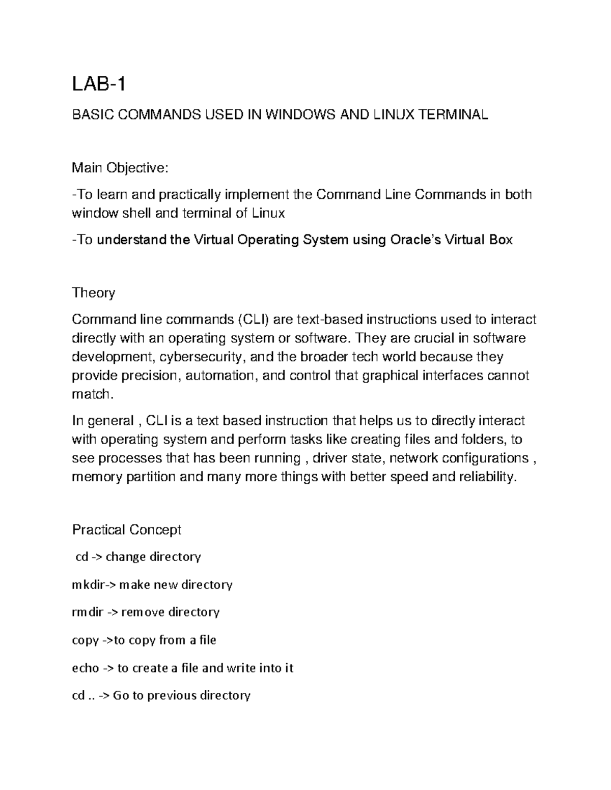 OS Lab 1: Basic CLI Commands in Windows & Linux - Studocu