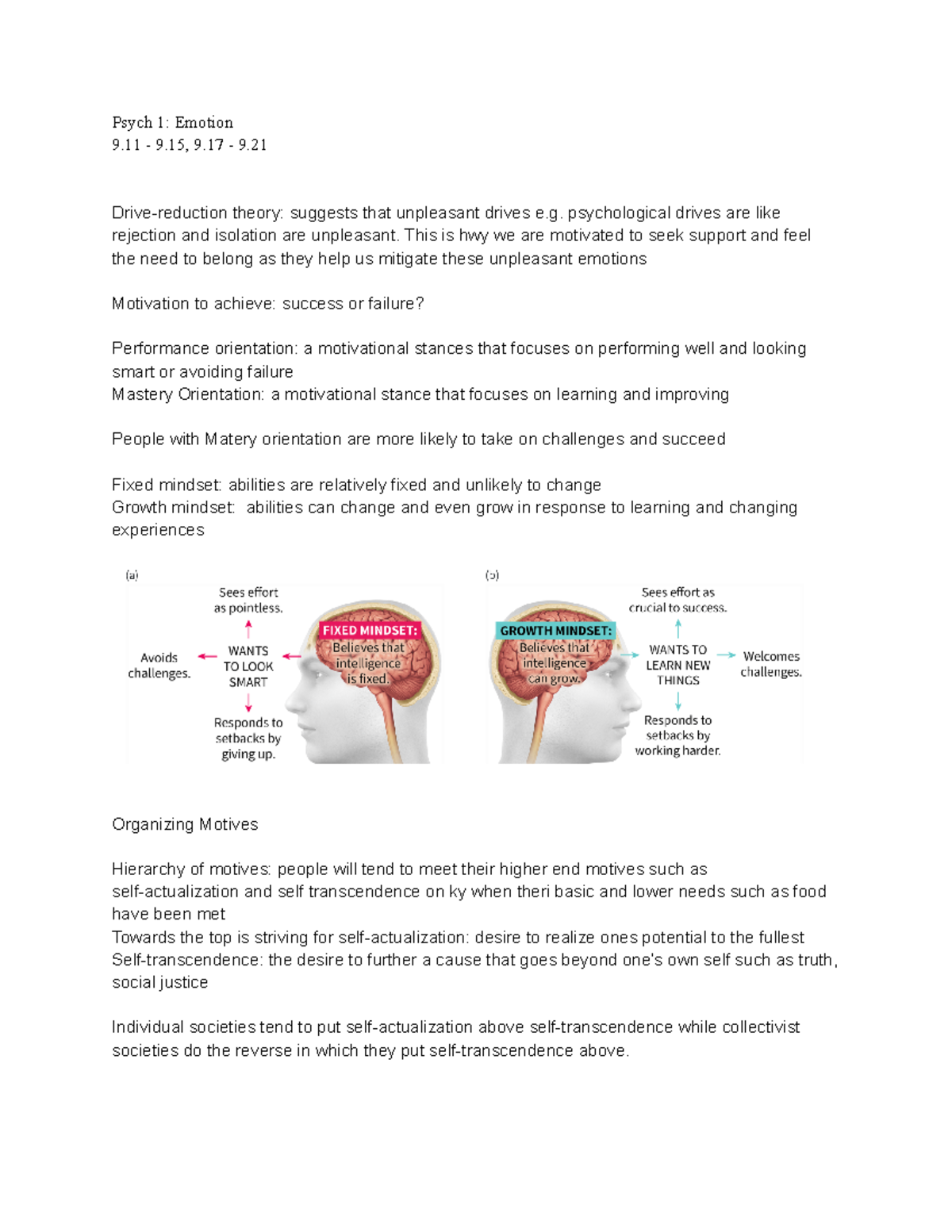 Psych 1 Emotion - Lecture Notes on Motivation & Emotional Regulation ...