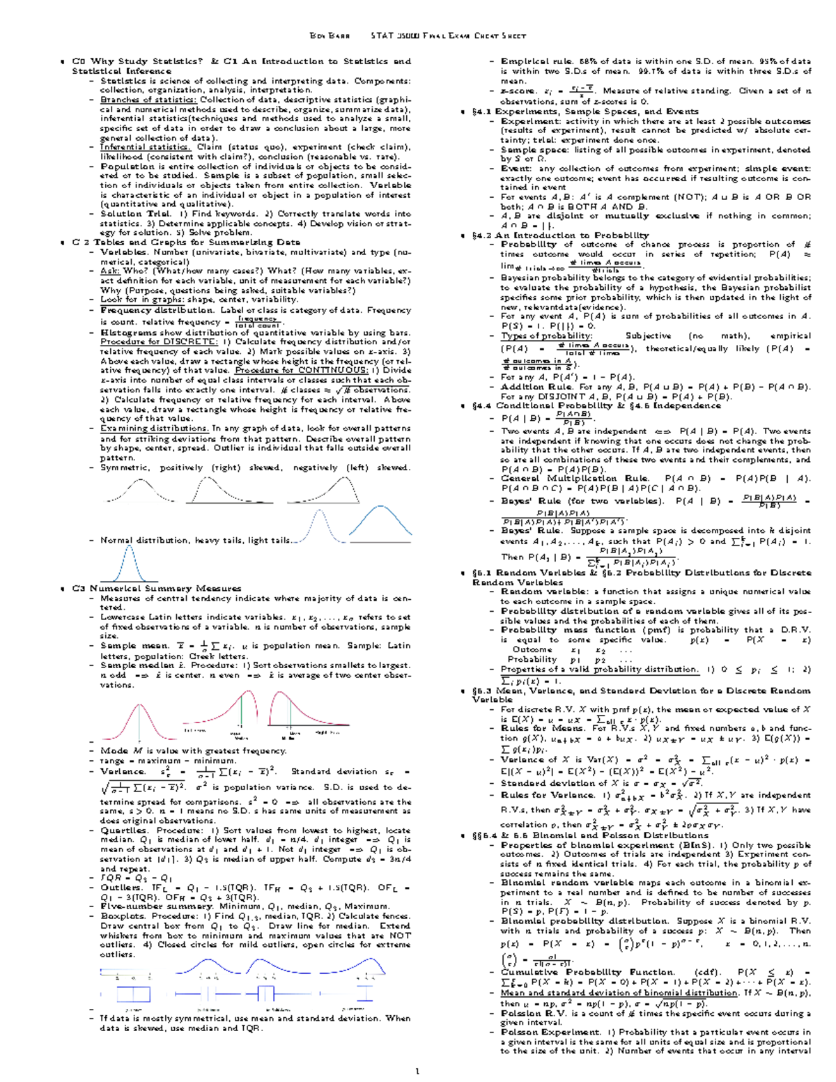 Ben Barr STAT 35000 Final Exam Cheat Sheet: Key Concepts and Formulas ...