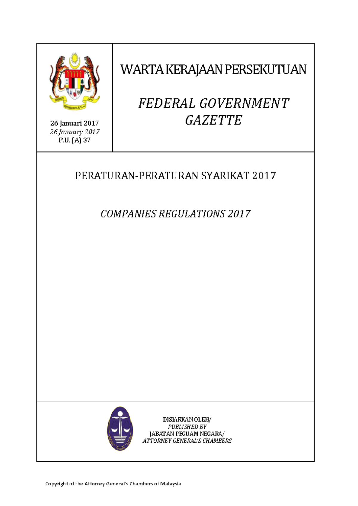 Peraturan-Peraturan Syarikat 2017 (Akta Syarikat 2016) - Studocu