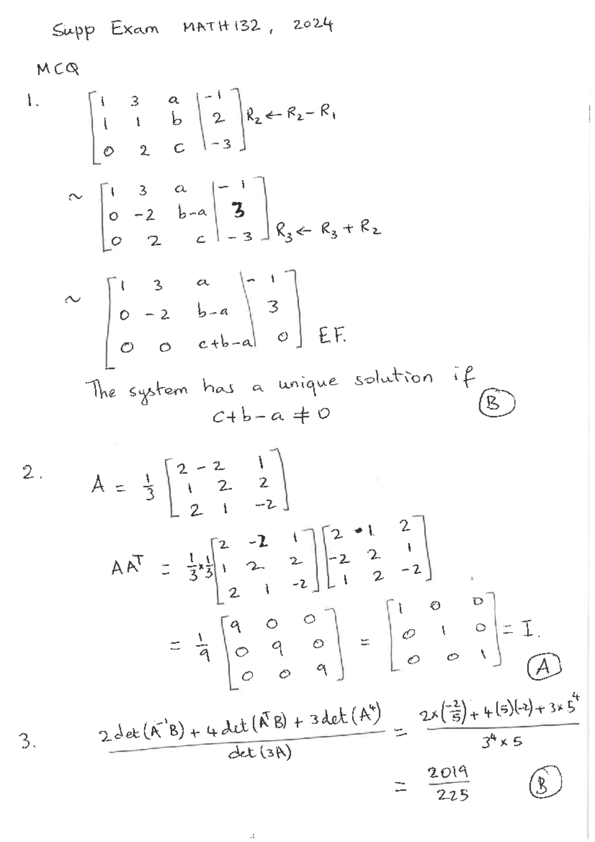 MATH 132 Supplementary Exam Solutions 2024 - MCQ & Problem Solving - Studocu
