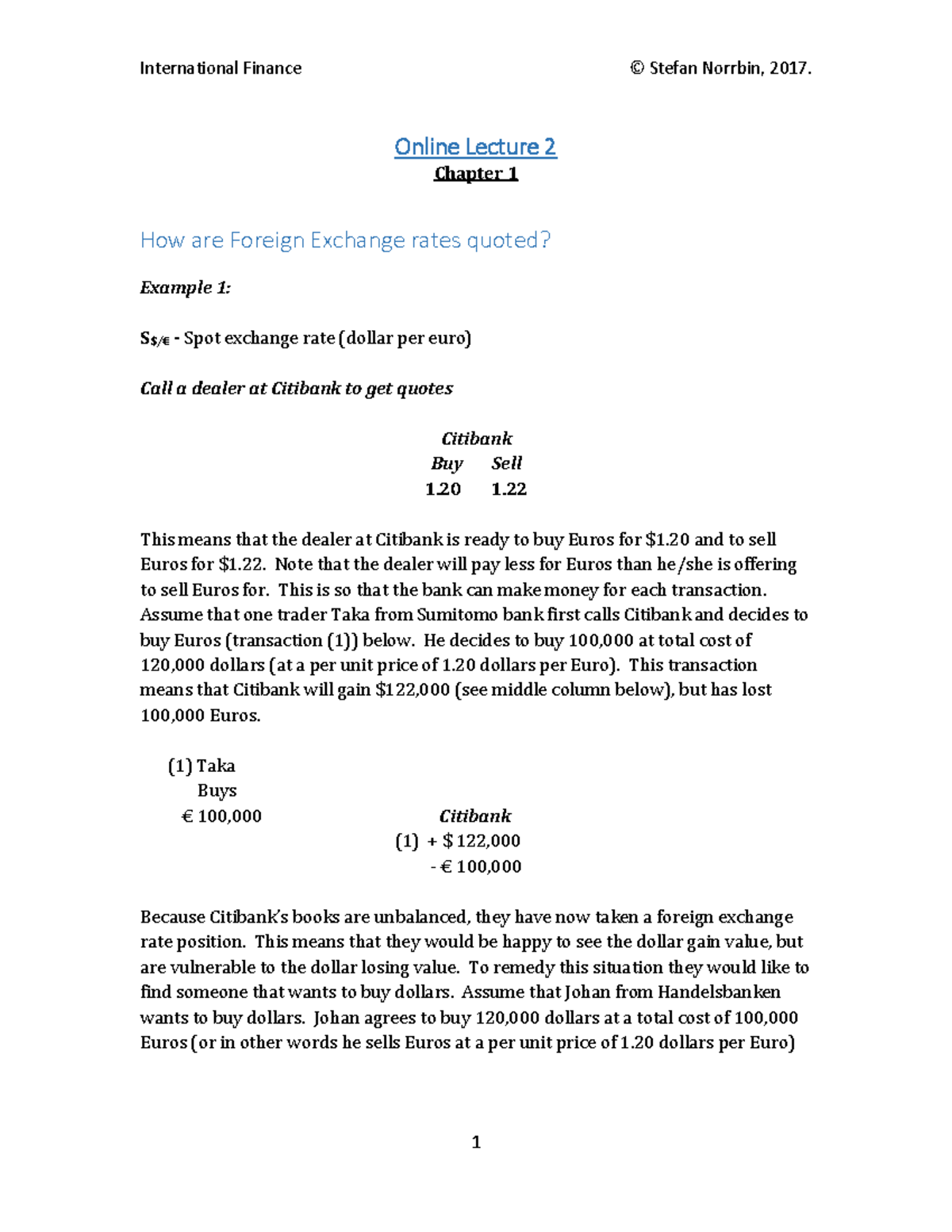Online Lecture Note 2 - Online Lecture 2 Chapter 1 How are Foreign ...