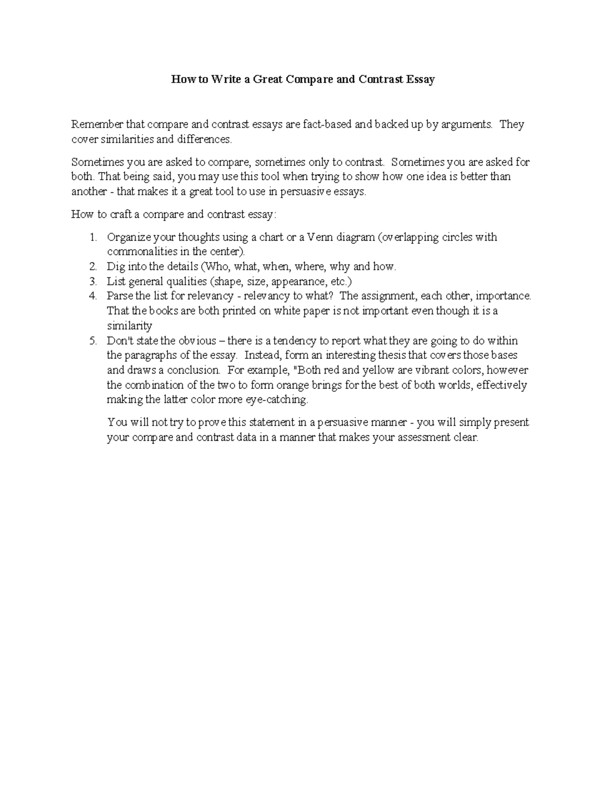 ENG101: What Makes a Great Compare and Contrast Essay - Studocu