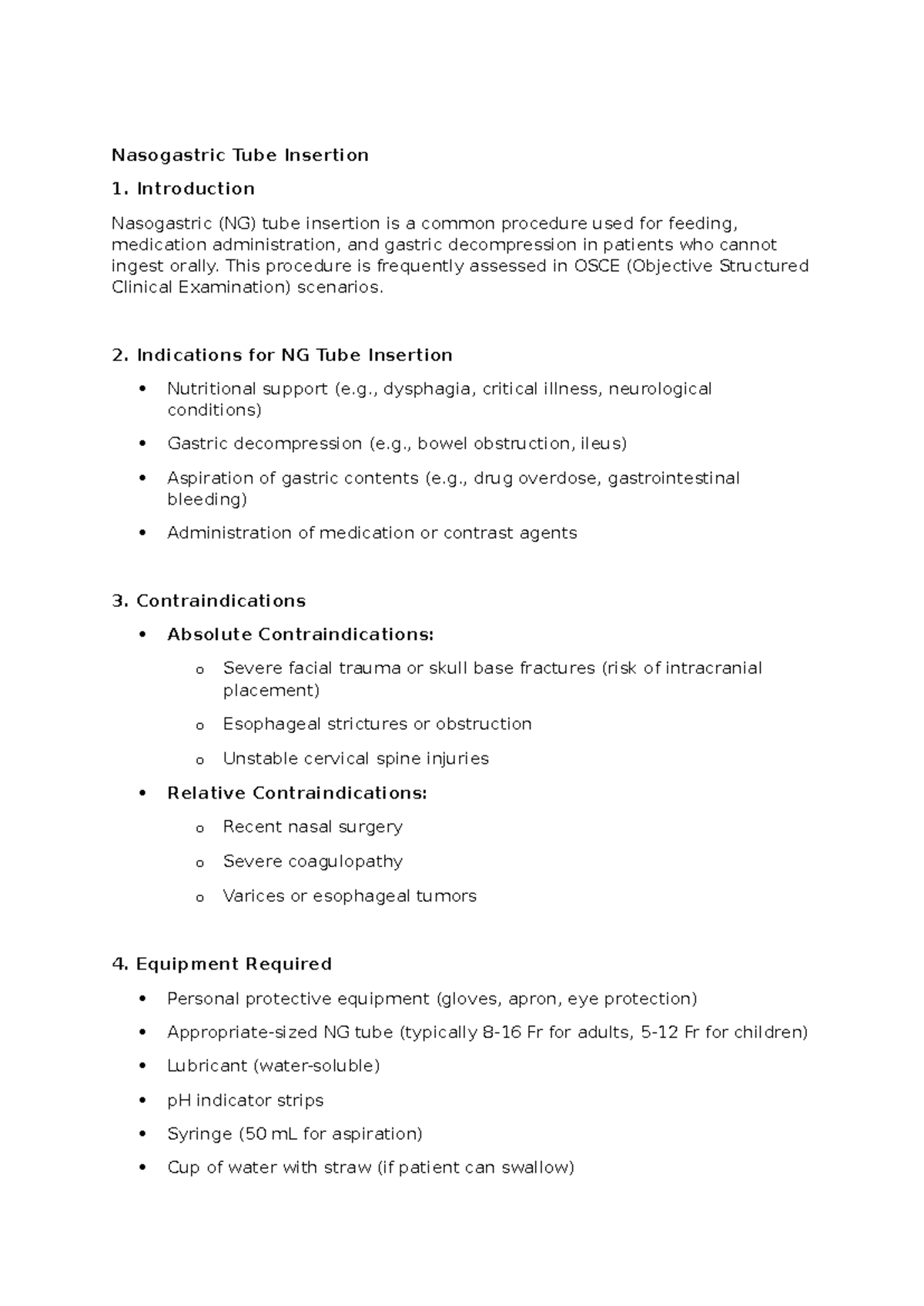 NG Tube Insertion & Wound Care Procedures - Medical Summary - Studocu
