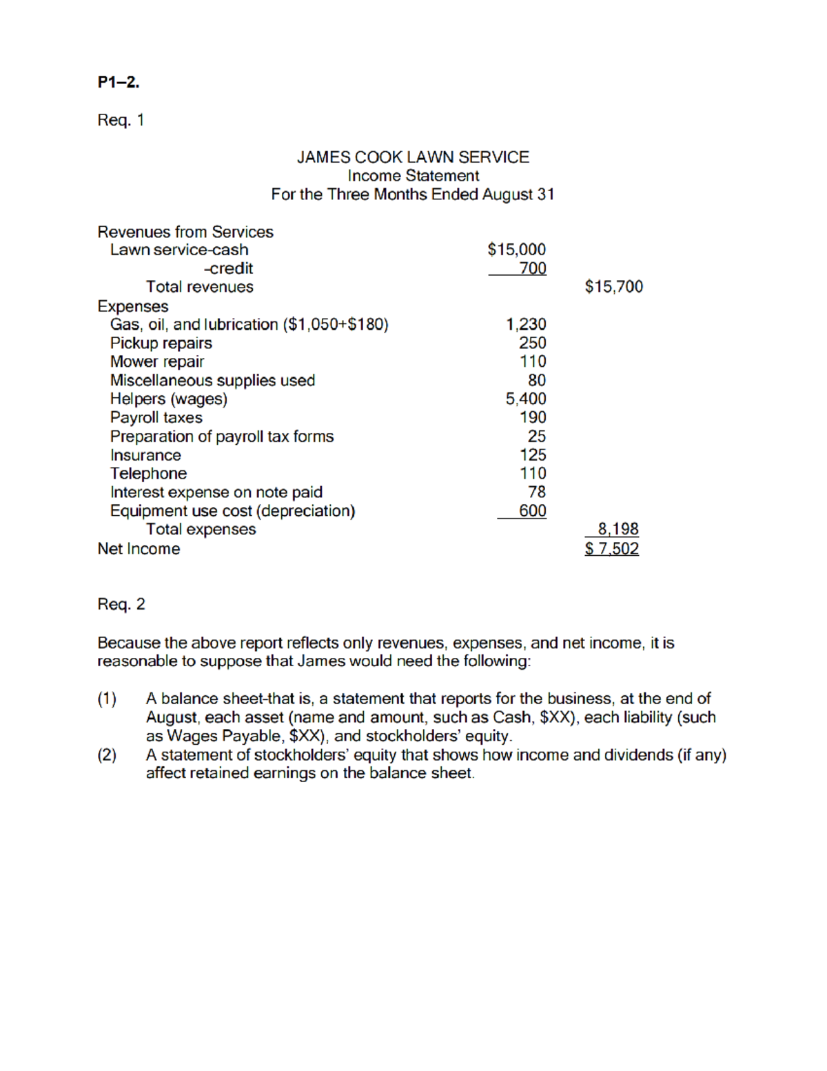 Financial Accounting 11th Ed. - James Cook Lawn Service Income ...