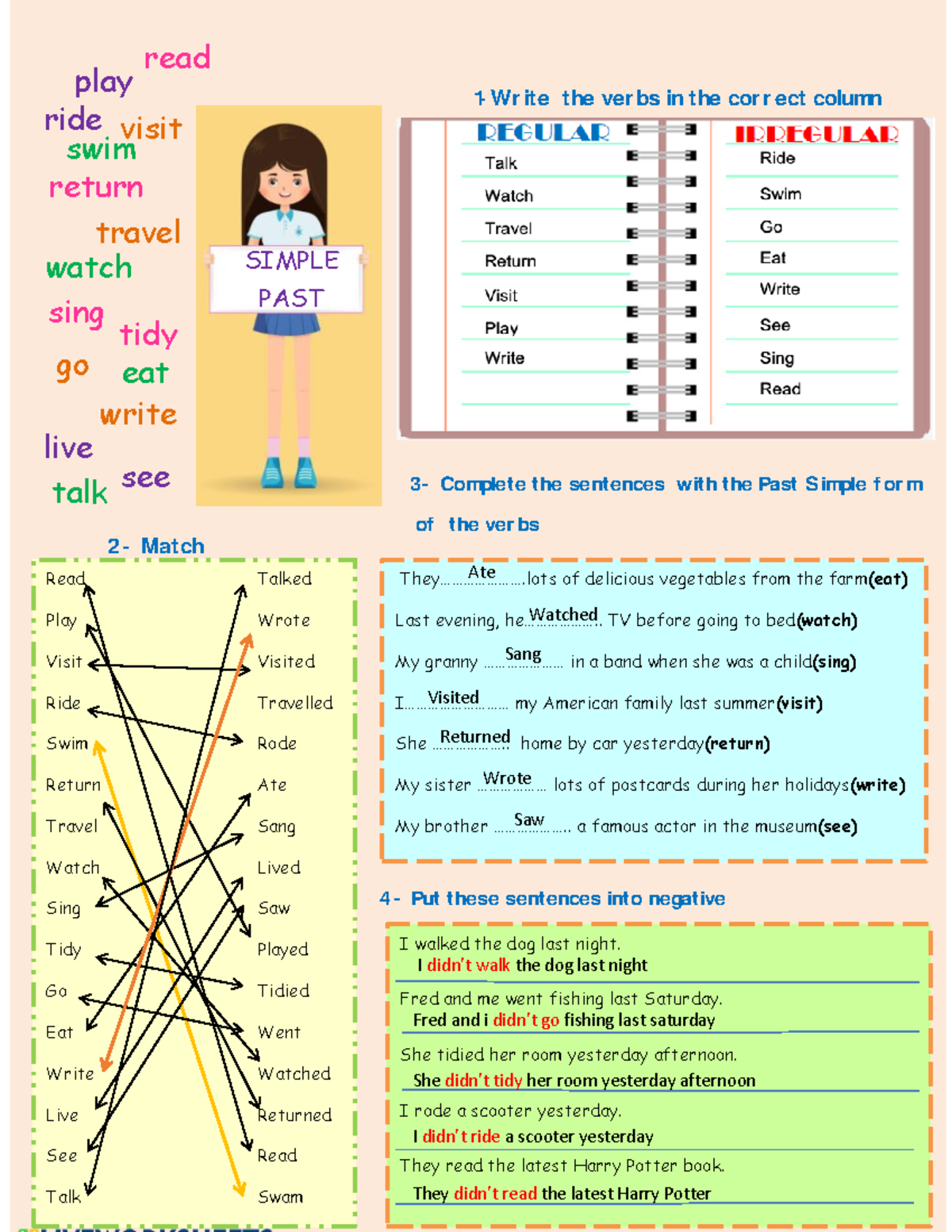 TASK- Simple PAST AND TIME Expressions - see read watch go eat travel ...