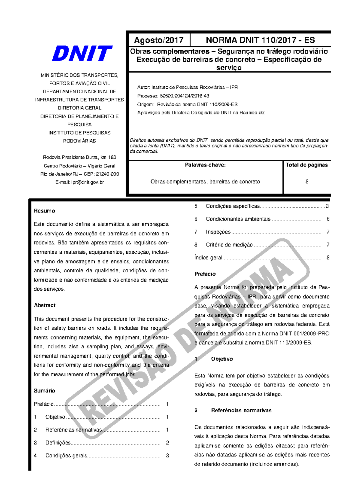 DNIT110 2017 ES Normas para Execução de Barreiras de Concreto - Studocu