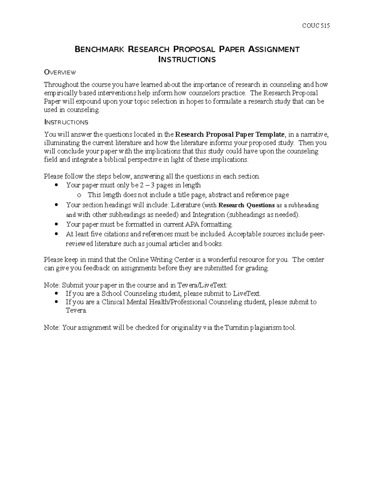 Benchmark Research Proposal Assignment Instructions - COUC 515 ...