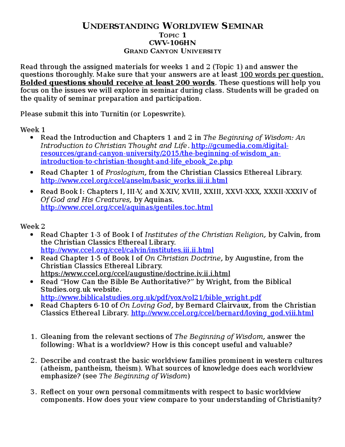 1 Understanding Worldview Seminar - UNDERSTANDING WORLDVIEW SEMINAR ...
