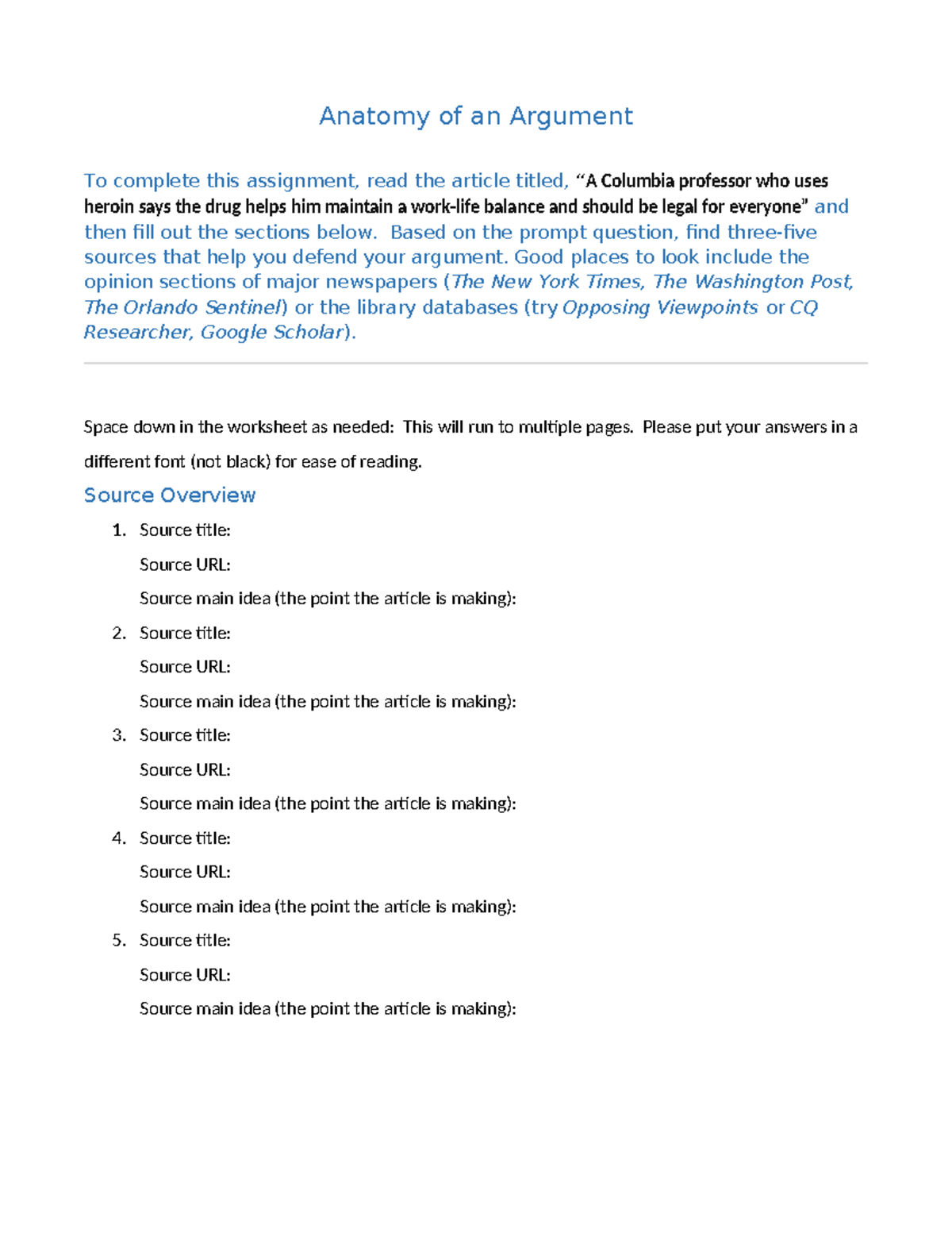 Anatomy of an Argument: Research Worksheet for Assignment - Studocu