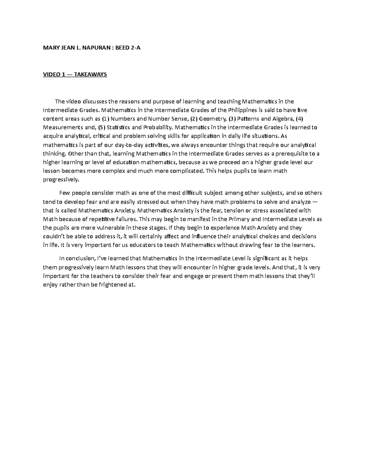 Video 1- Takeaways - MARY JEAN L. NAPURAN : BEED 2-A VIDEO 1 ...