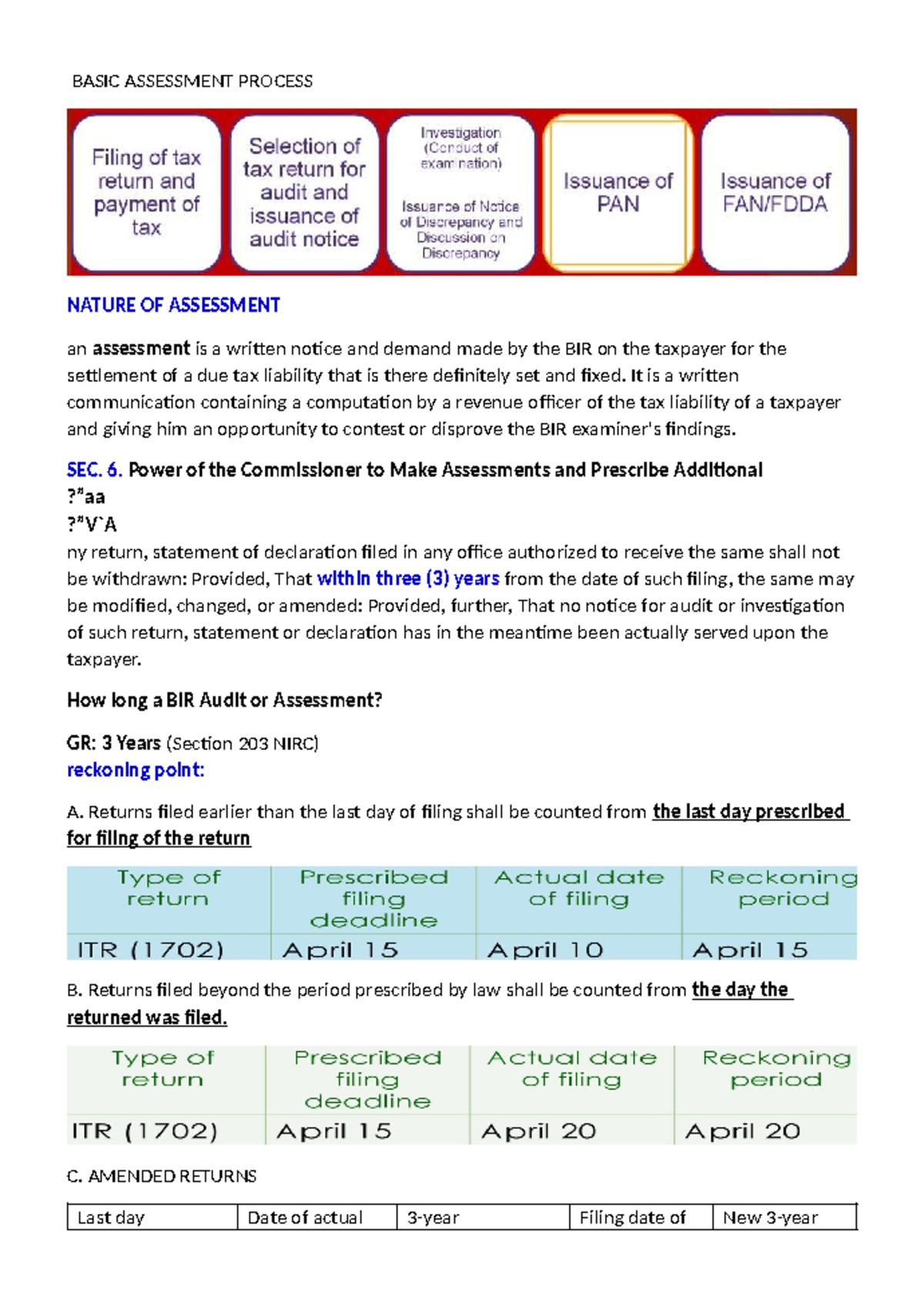 BIR Assessment Process: Understanding Tax Liabilities and Audits - Studocu