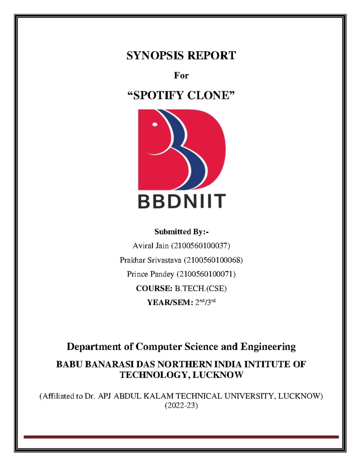 B.Tech CSE Mini Project Report: Spotify Clone Development - Studocu