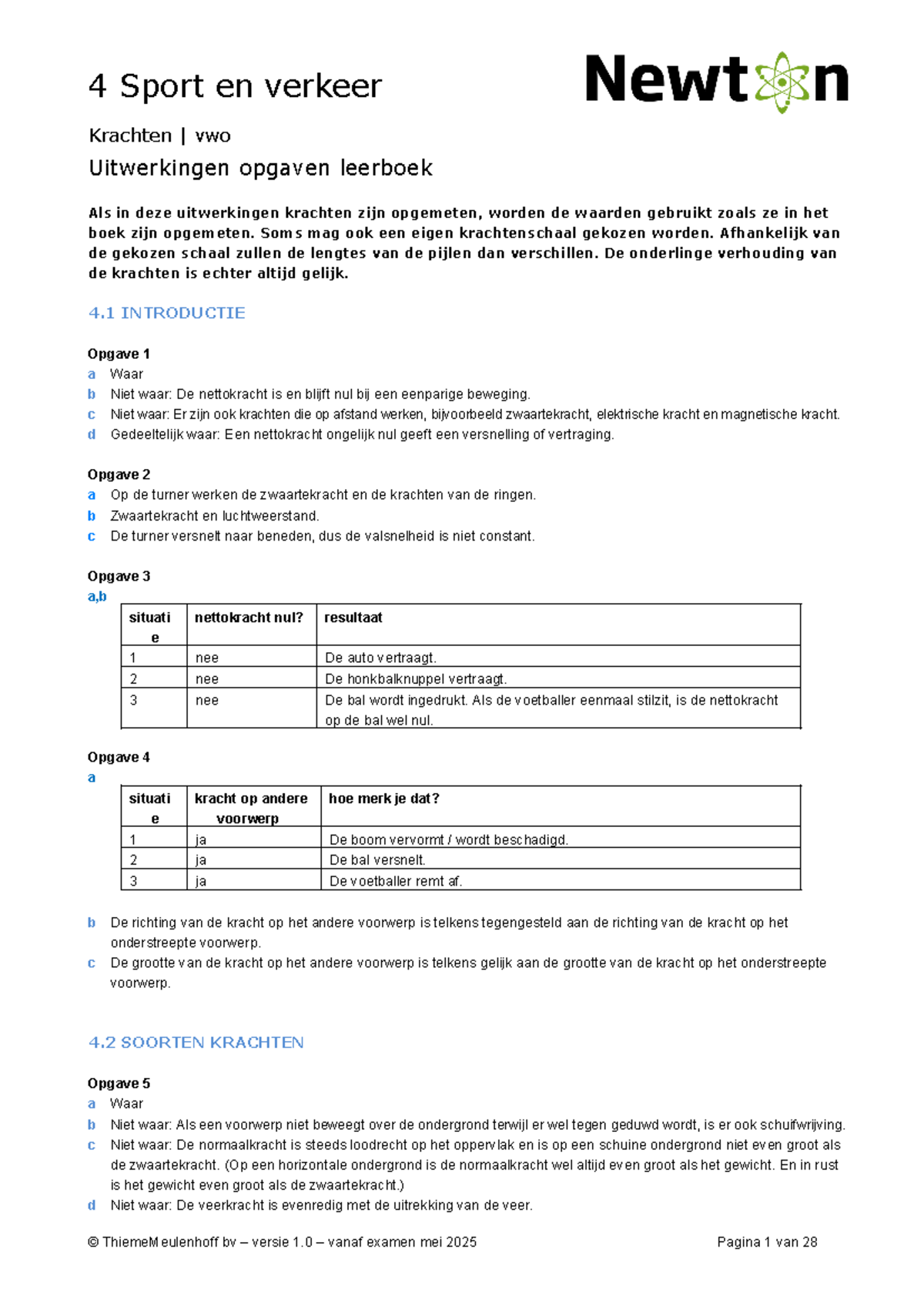 4 vwo Natuurkunde H4 Uitwerkingen opgaven en Krachtenanalyse - Studeersnel