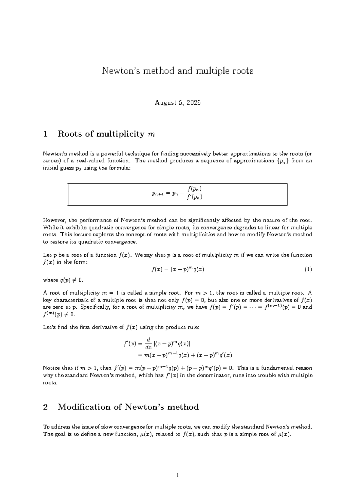 Modified Newton Method for Roots of Multiplicity m - Studocu